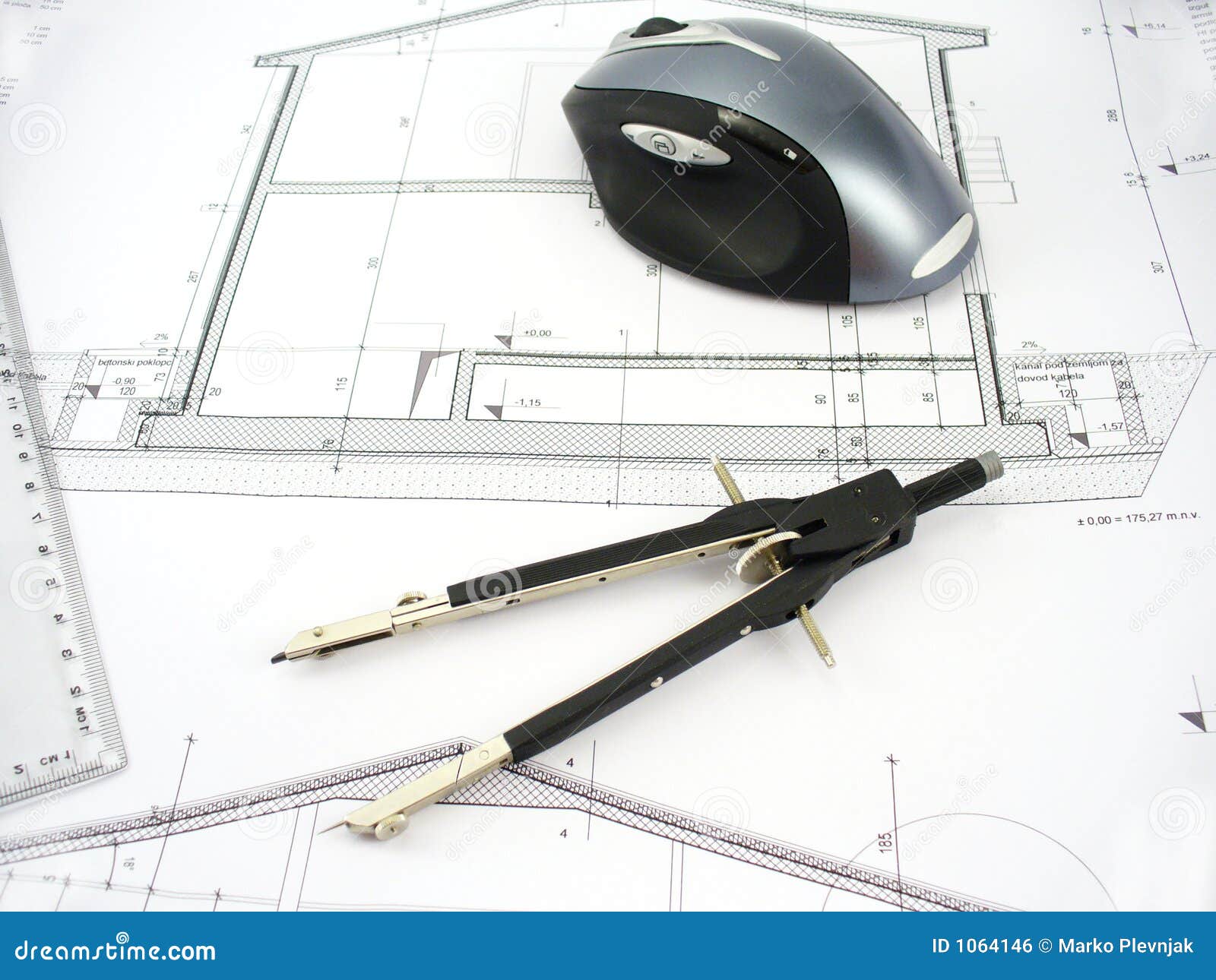 Modern architect workdesk stock photo. Image of blueprints - 1064146