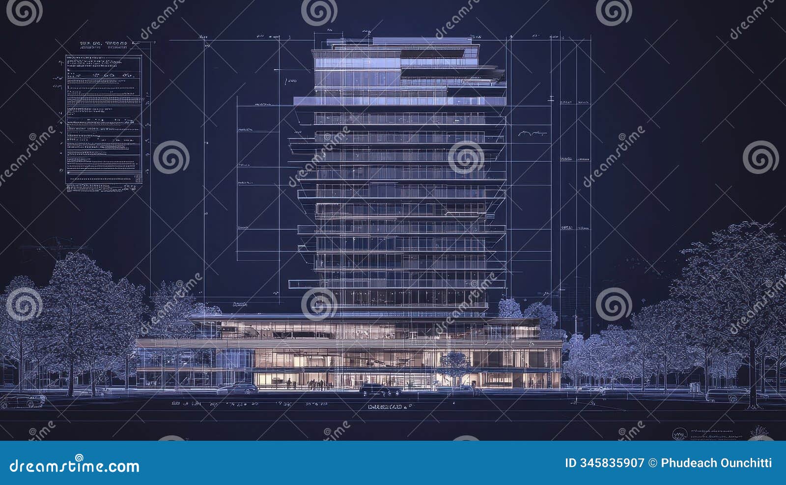 Modern Architectural Blueprint of a High-Rise Building with Detailed ...