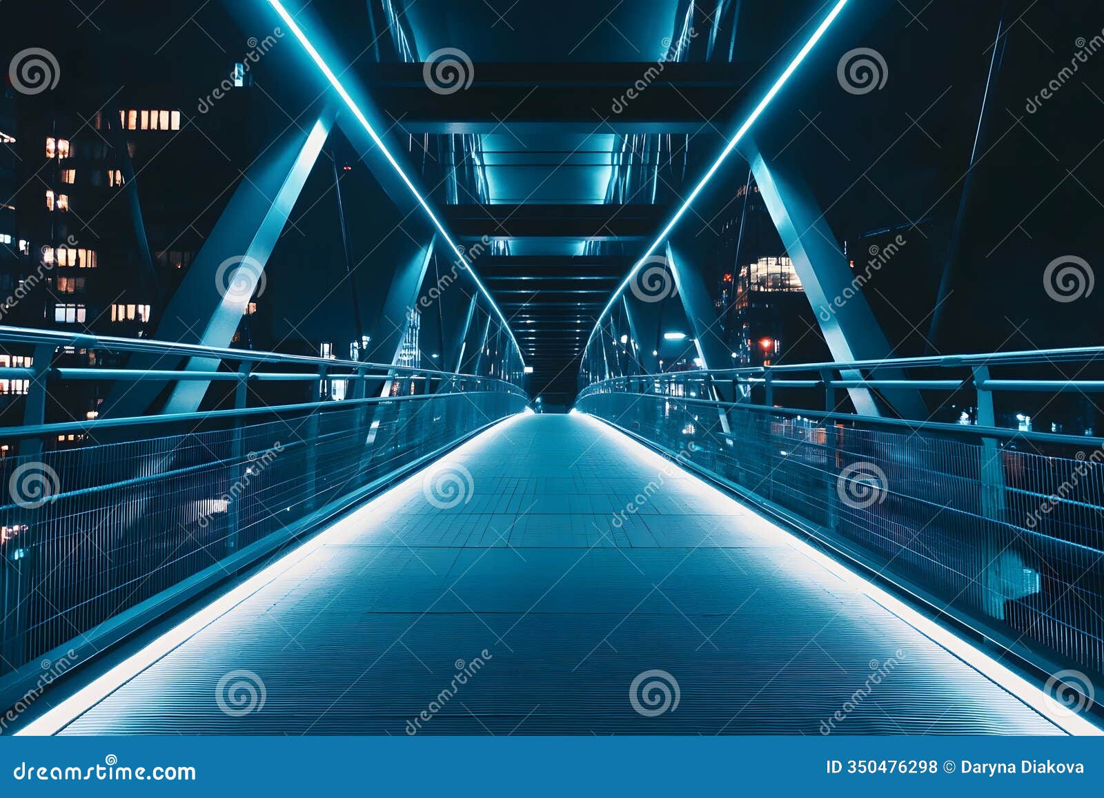 Modern Architectural Bridge with Dynamic Night Lighting and an Empty ...