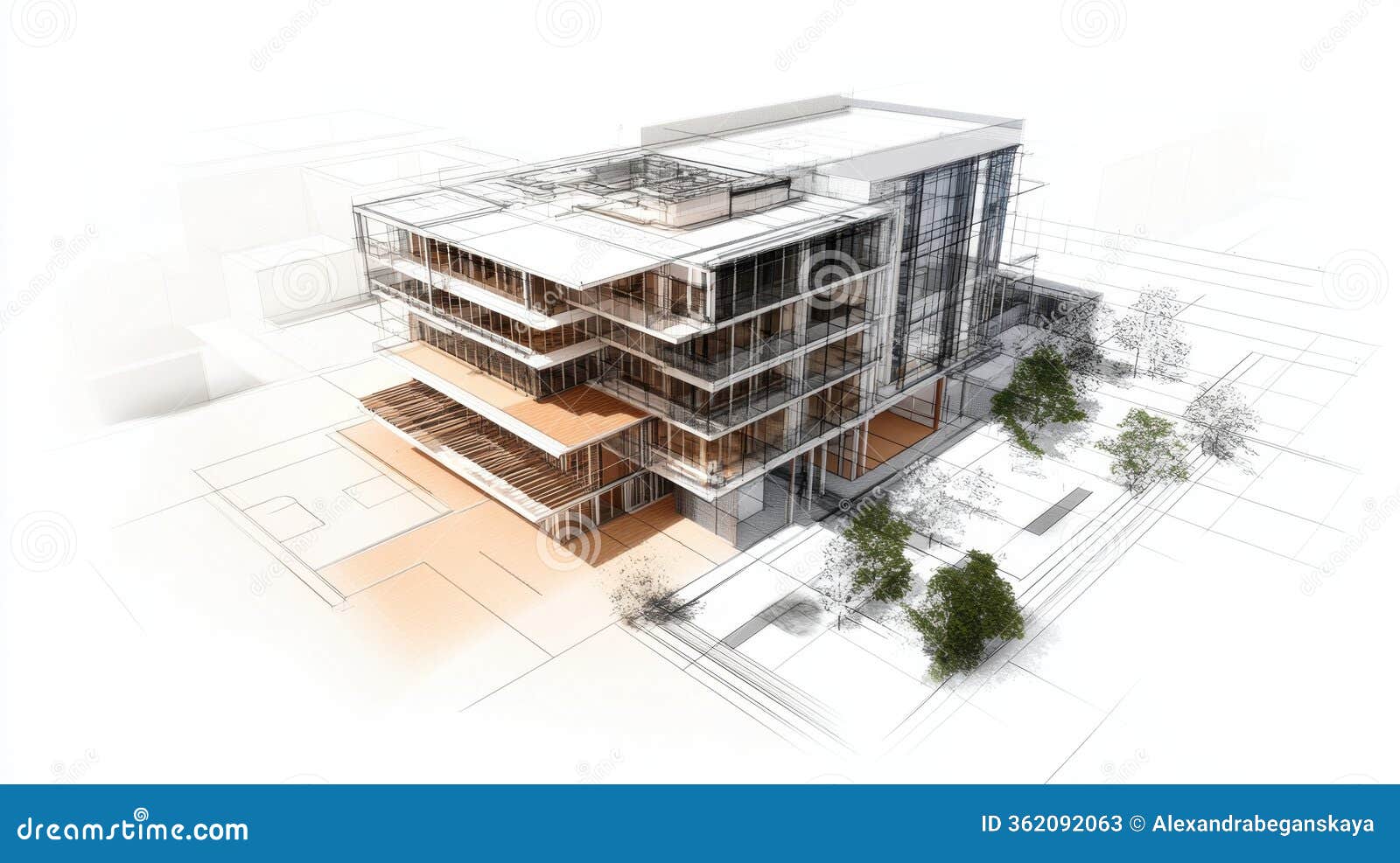 Modern Architectural Building Sketch with Transparent Layering Stock ...