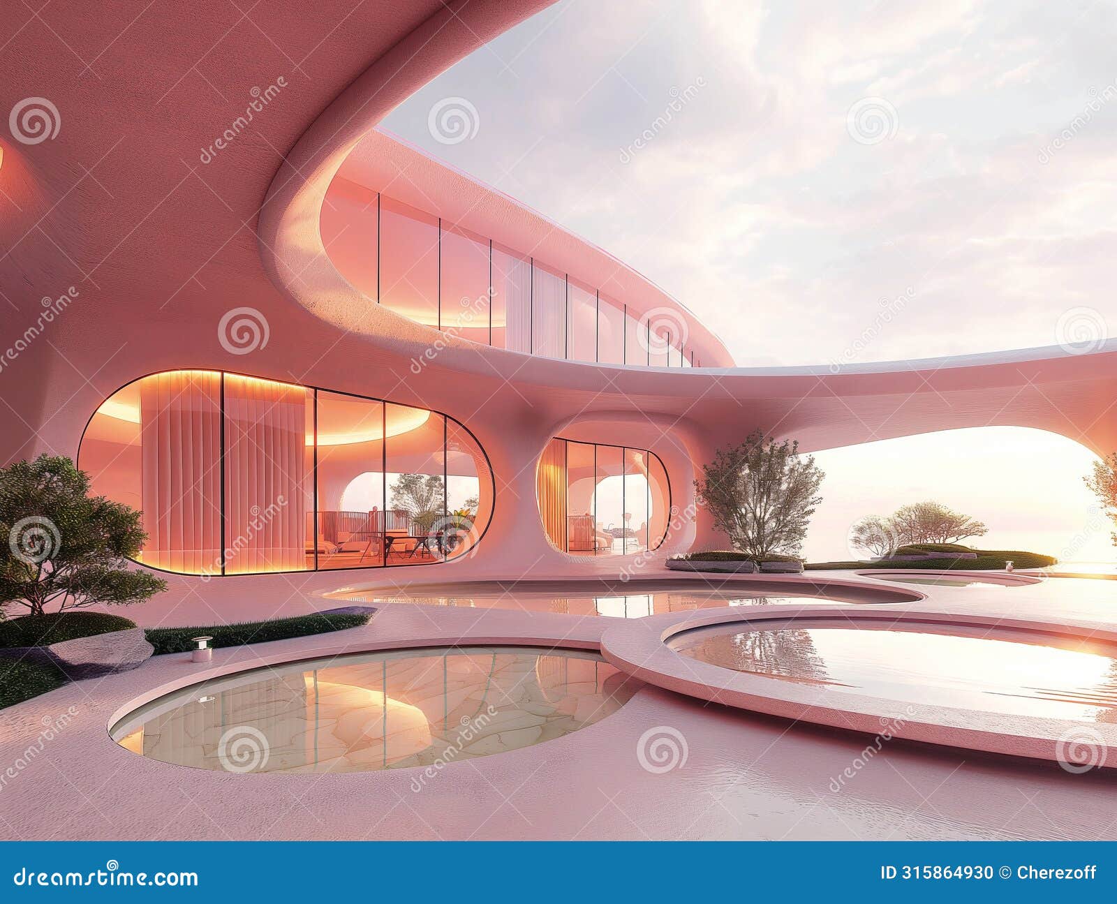 Modern Architectural Concept of a Sunset Villa Stock Photo - Image of ...
