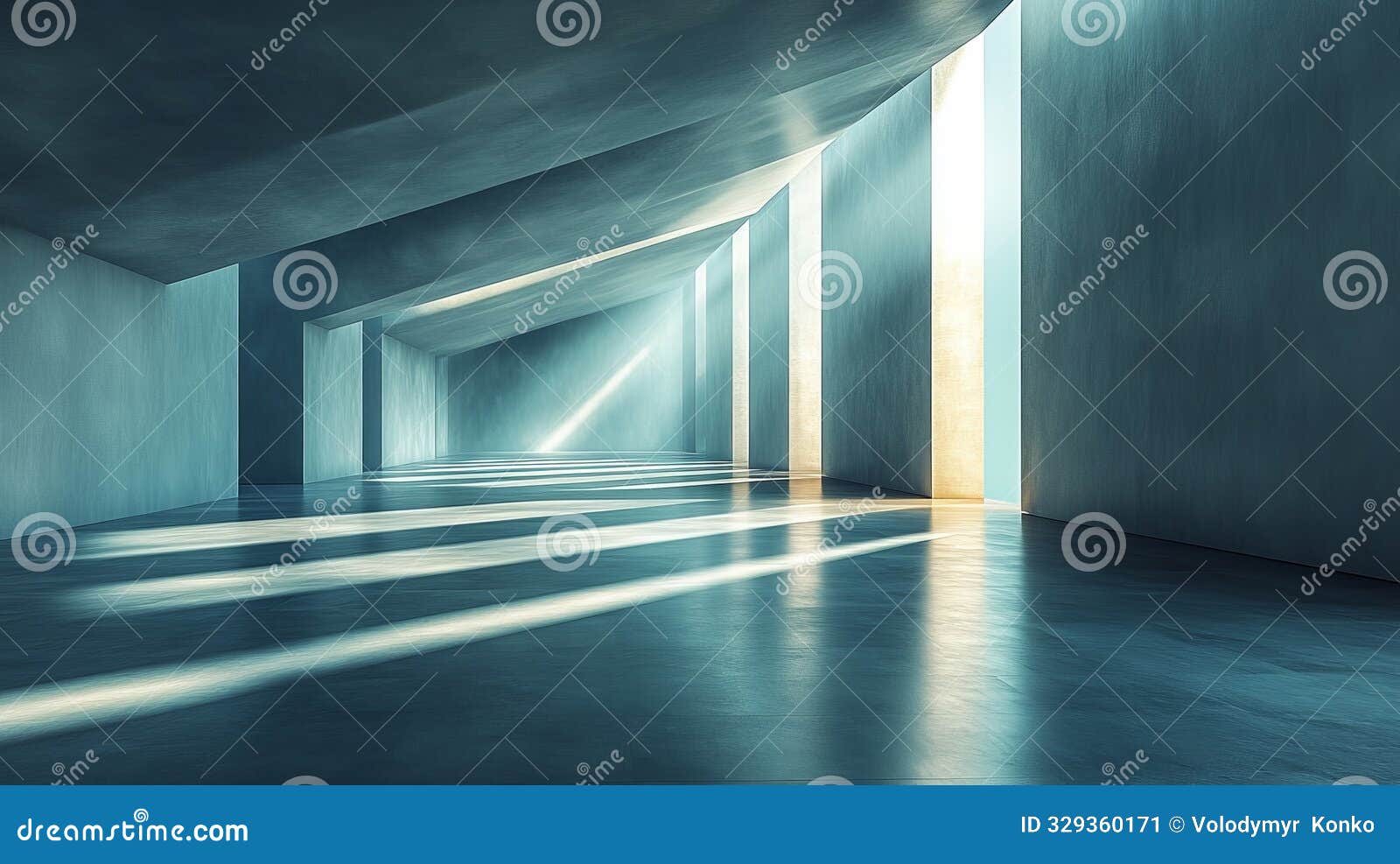 Modern Architectural Corridor with Angled Ceiling and Sunlight ...