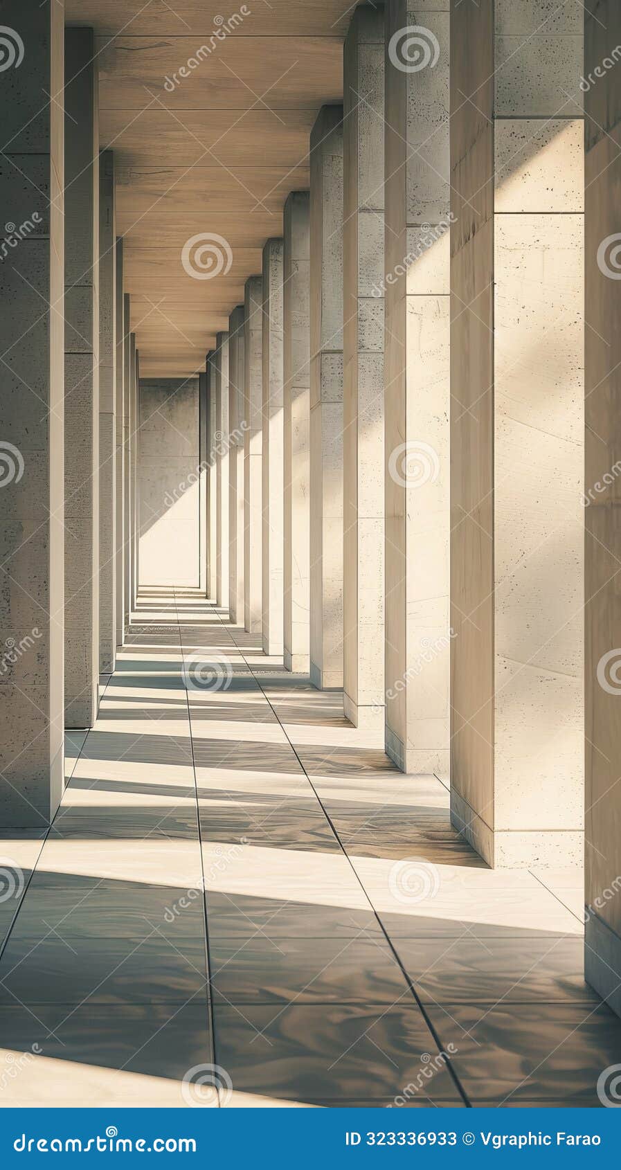 Modern Architectural Corridor with Pillars and Sunlight Stock Image ...