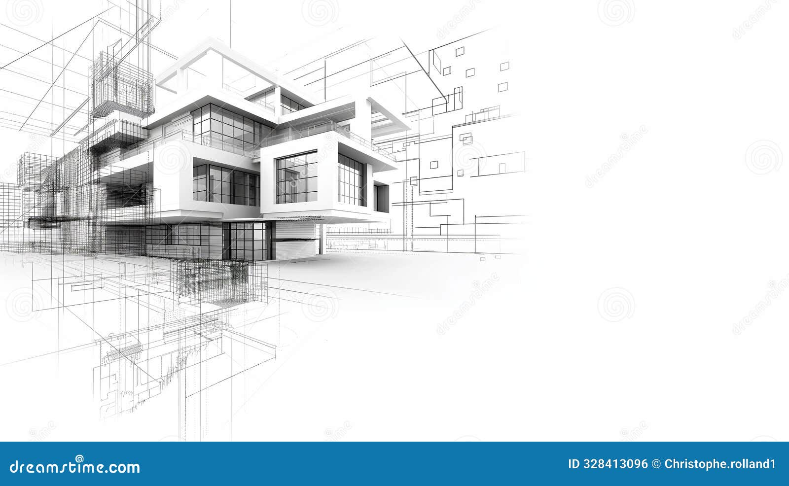 Modern Architectural Design Draft of Multi-Story Building on White ...
