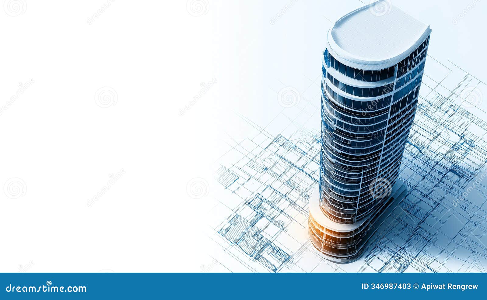 Modern Architectural Design Featuring Skyscraper Model with Blueprints ...