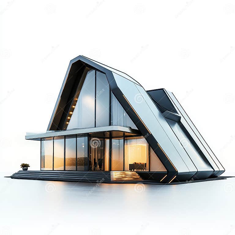 Modern Architectural Design Featuring a Sleek, Angular House with Large ...