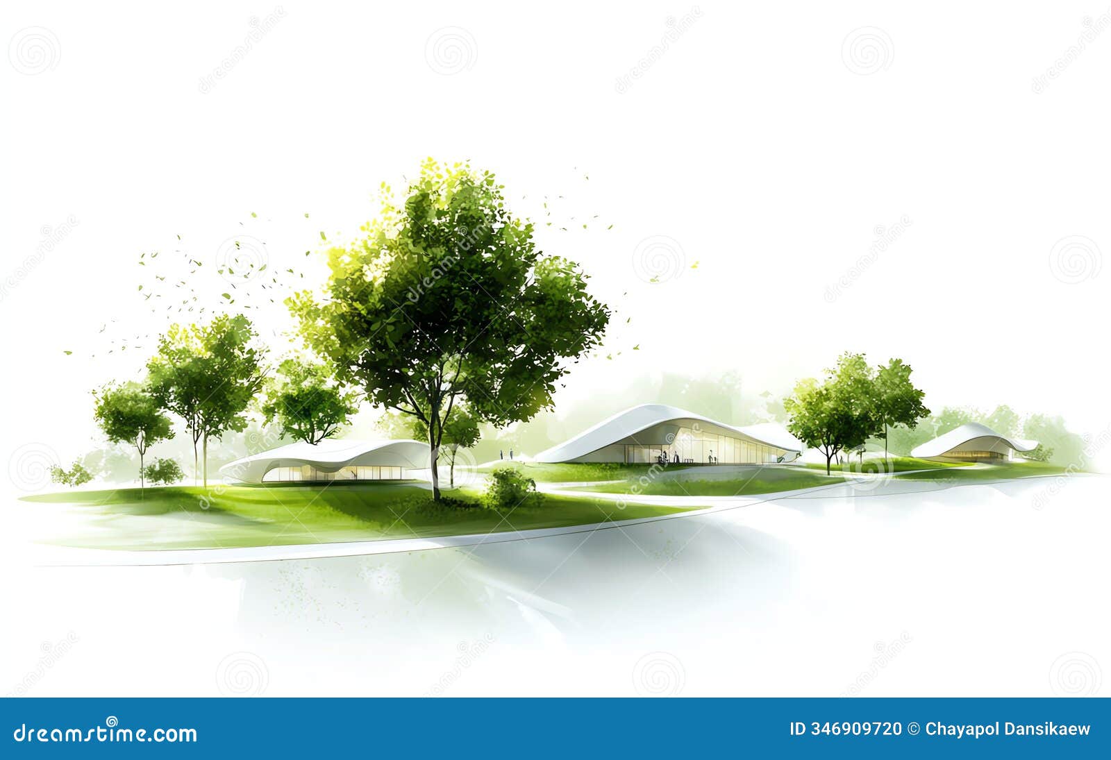 Modern Architectural Design with Greenery Isolated on a White ...