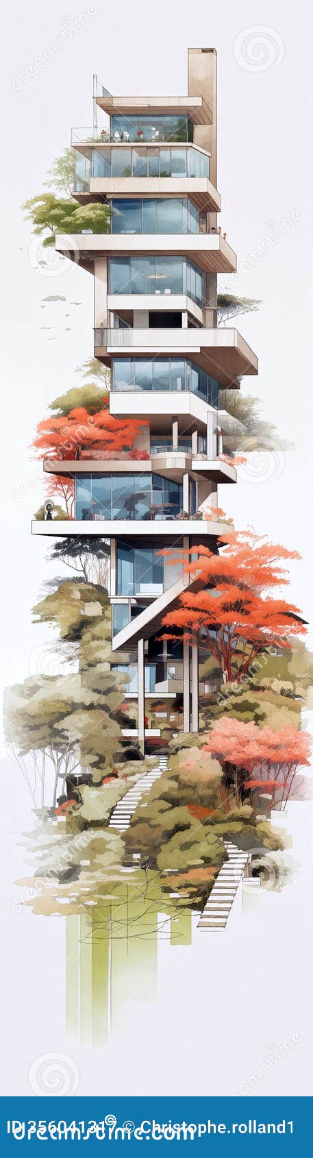 Modern Architectural Design of a Multi-level Building Surrounded by ...