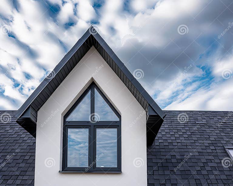 Modern Architectural Design with Triangular Roof and Windows Stock ...