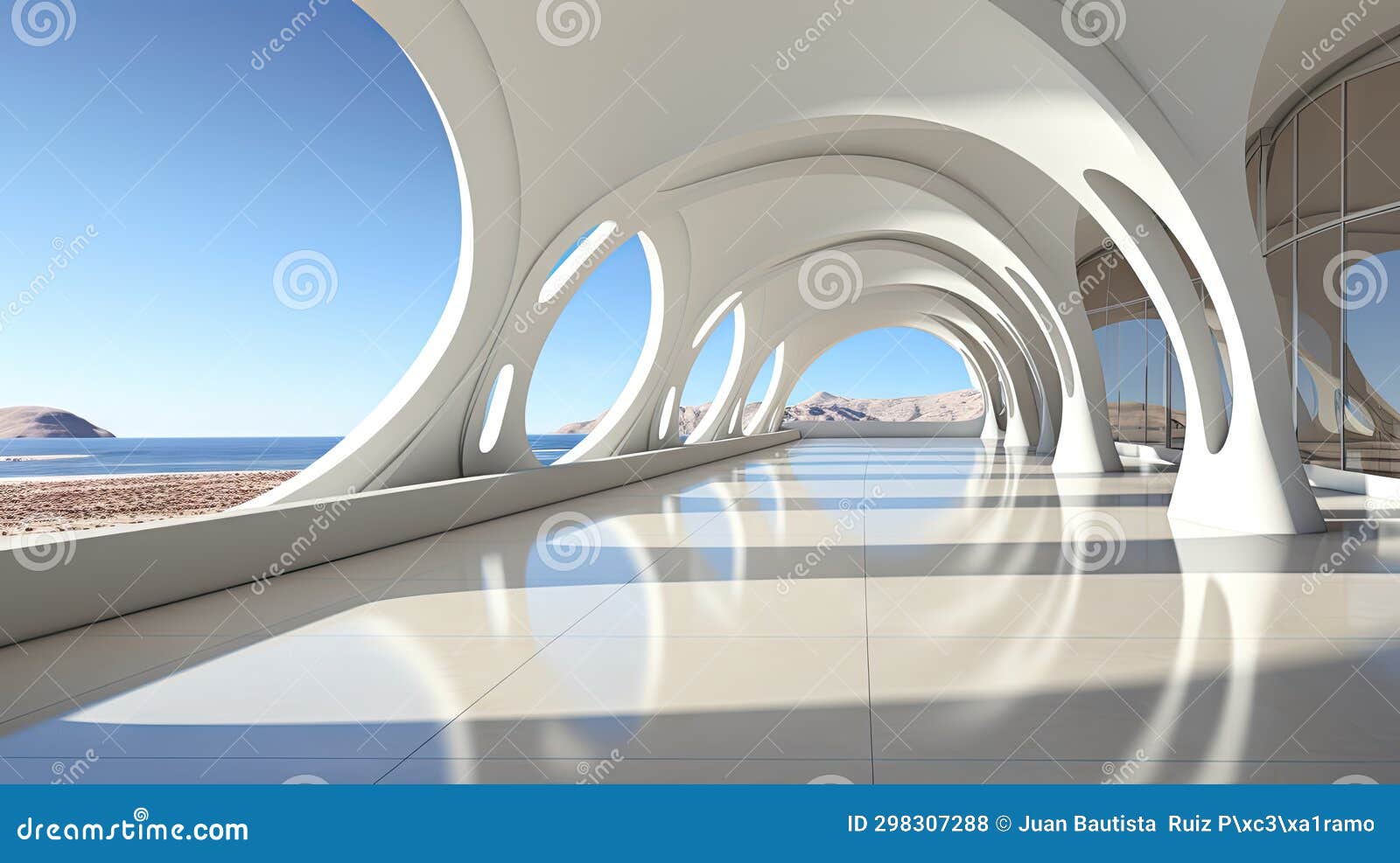 Modern Architectural Design of a White Curved Structure with Reflective ...