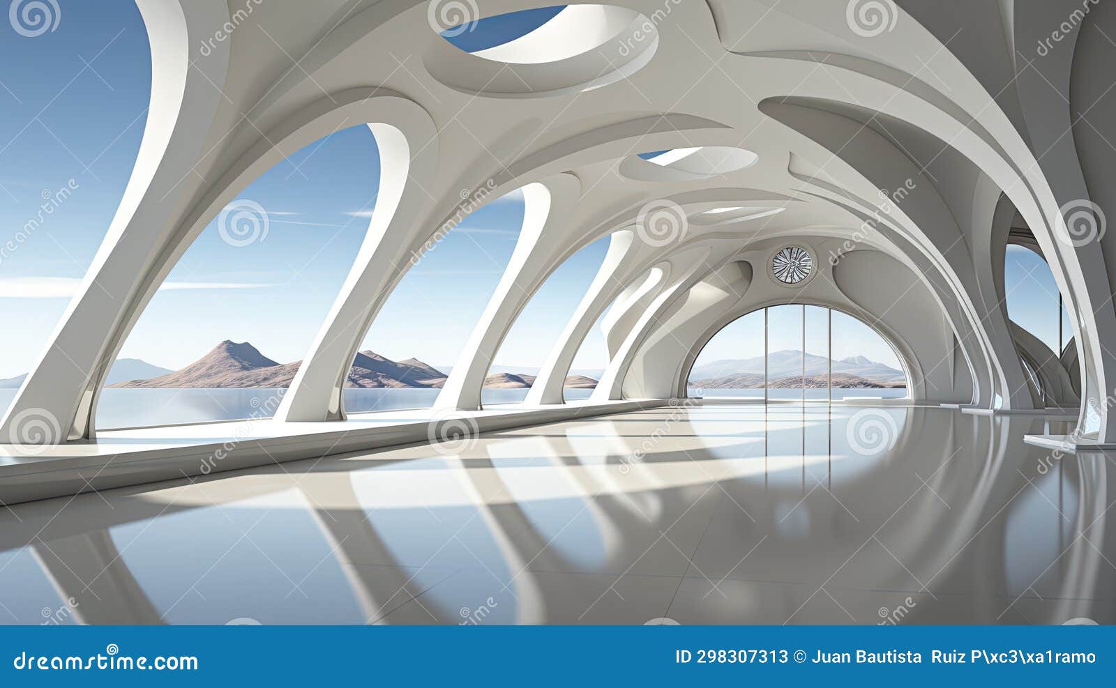 Modern Architectural Design of a White Curved Structure with Reflective ...