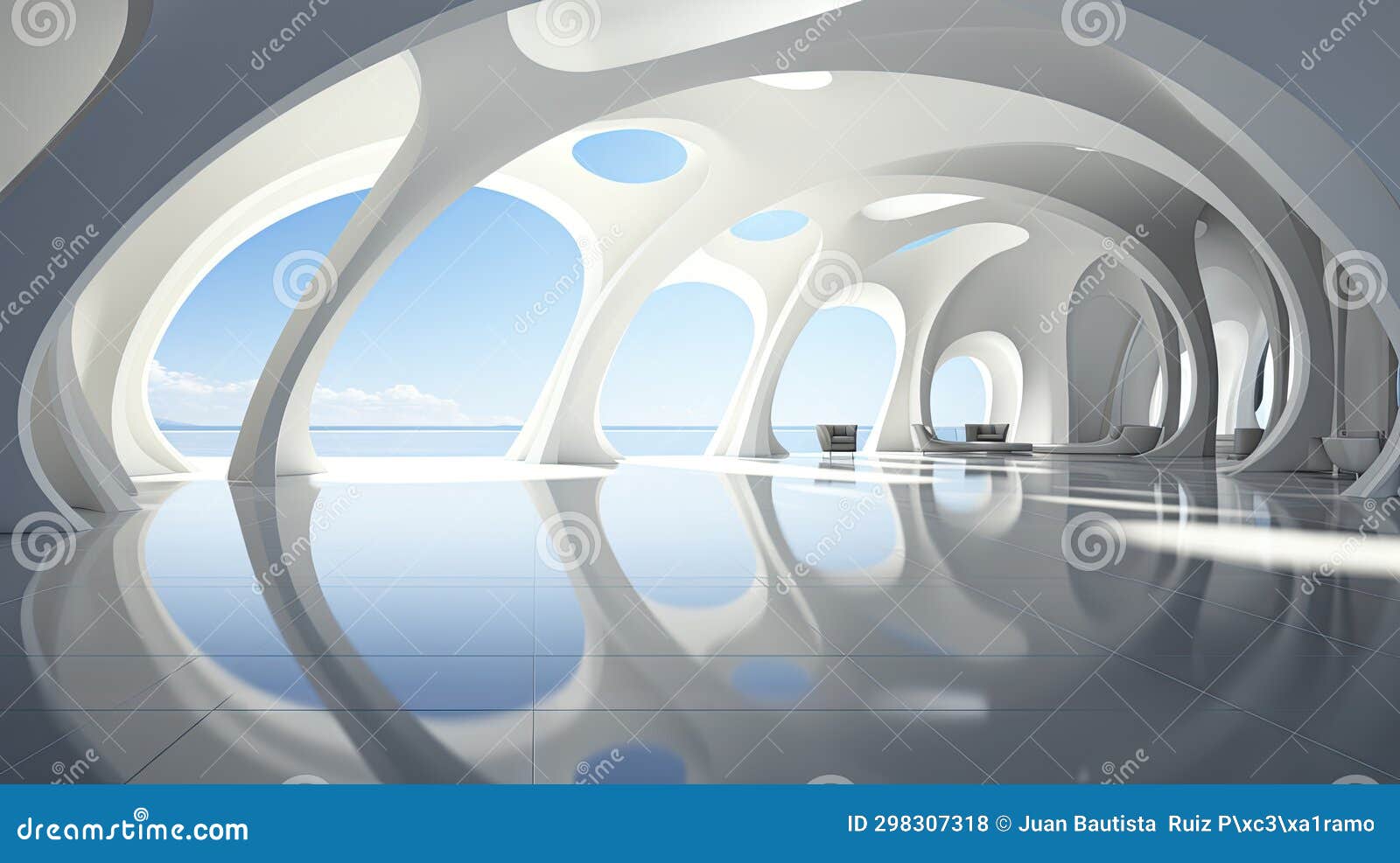 Modern Architectural Design of a White Curved Structure with Reflective ...