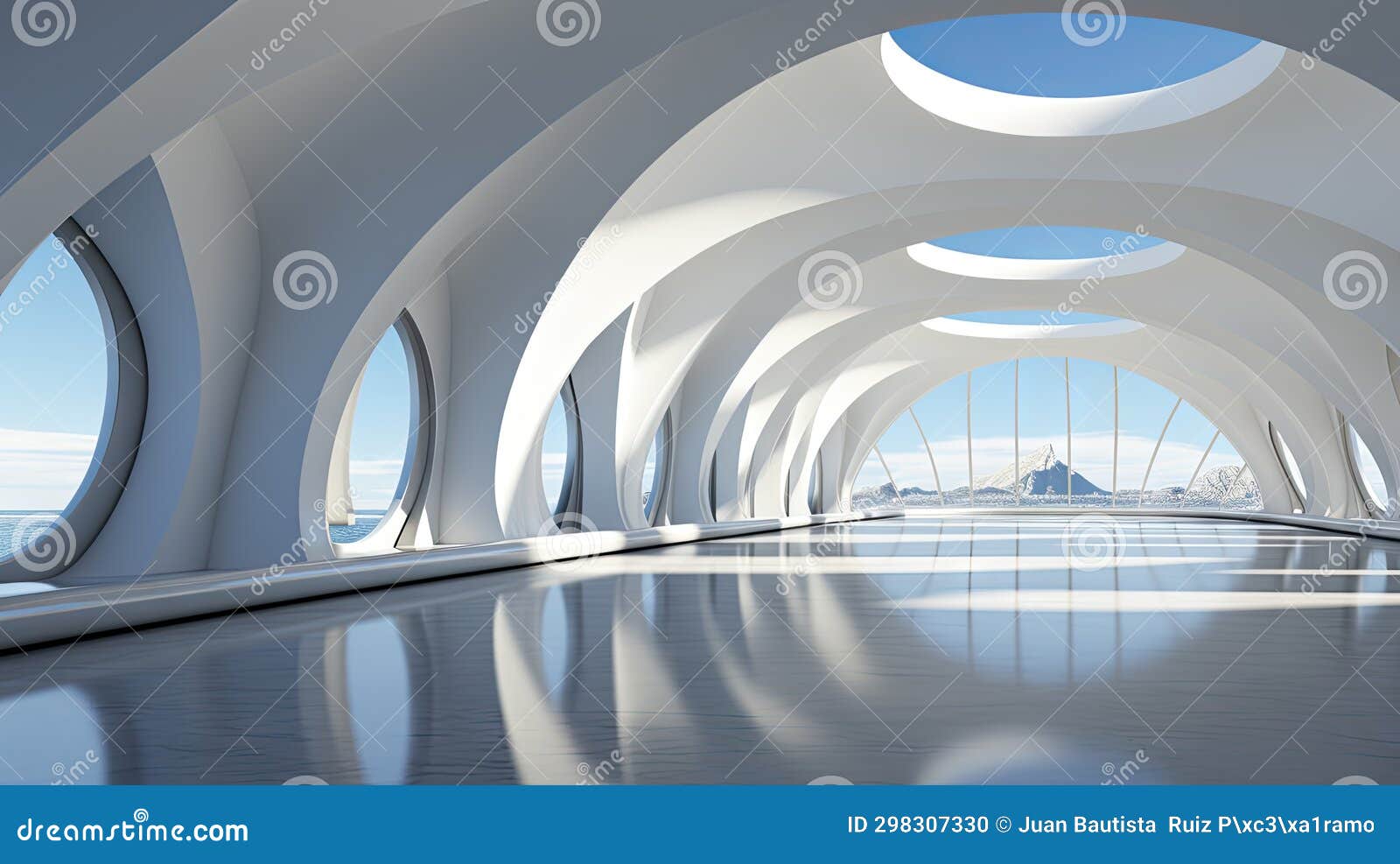 Modern Architectural Design of a White Curved Structure with Reflective ...