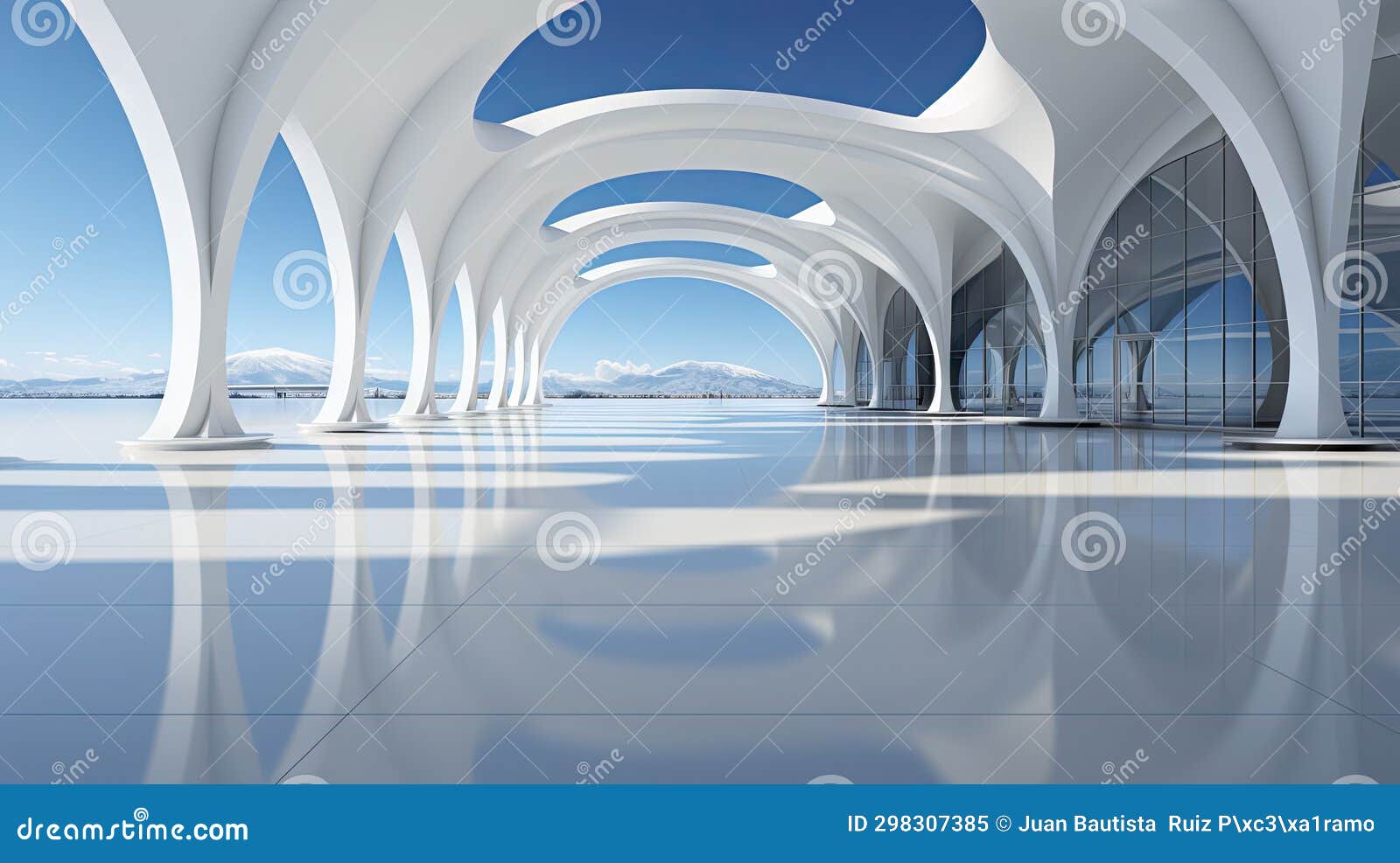 Modern Architectural Design of a White Curved Structure with Reflective ...