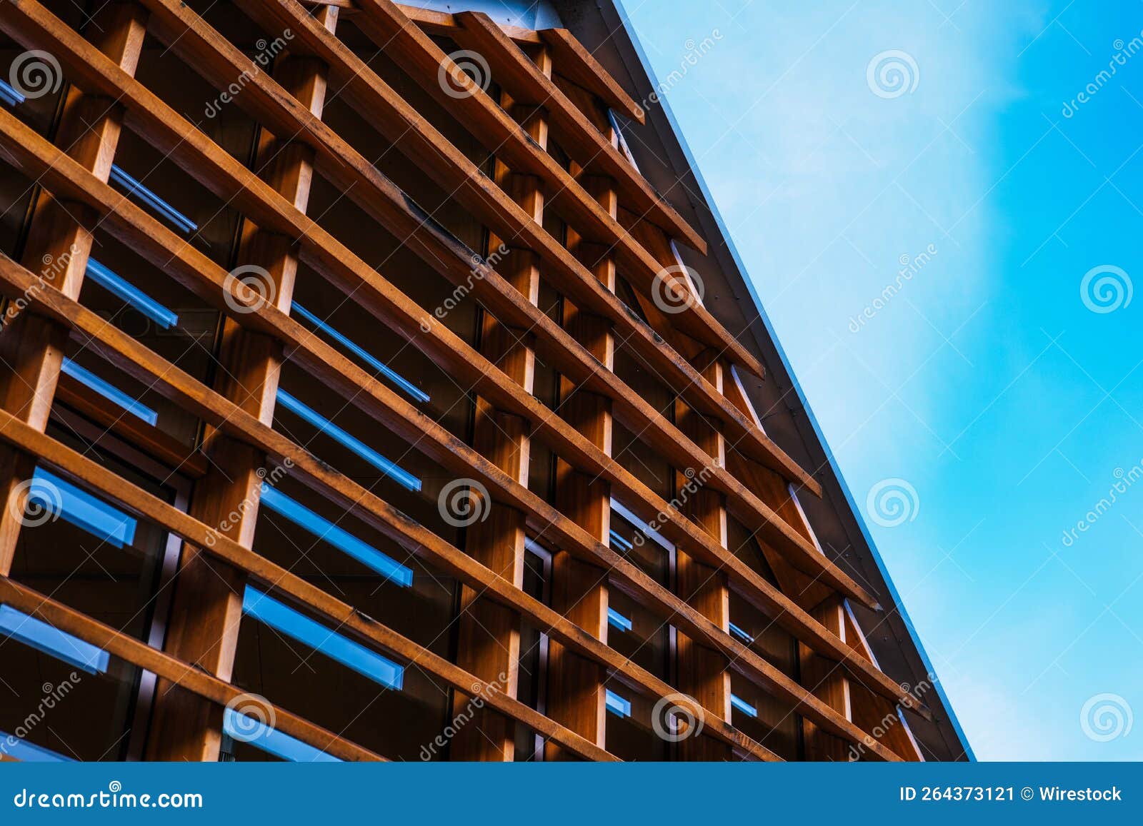 Modern Architectural Design with Wooden Boards. Stock Image - Image of ...