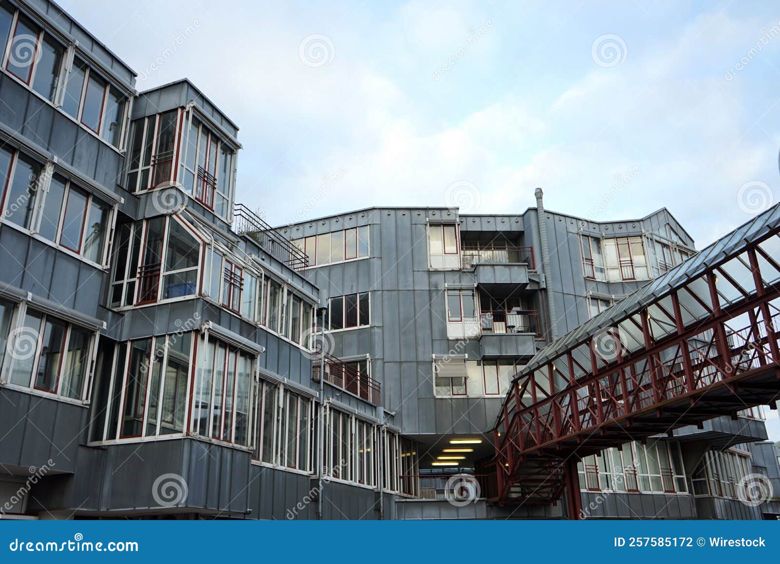 Modern Architectural Gray Building with the Overpass Side View Stock ...