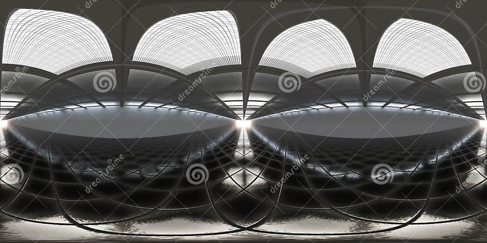 Modern Architectural Interior with Grid Ceiling 360 Vr 3d Render ...