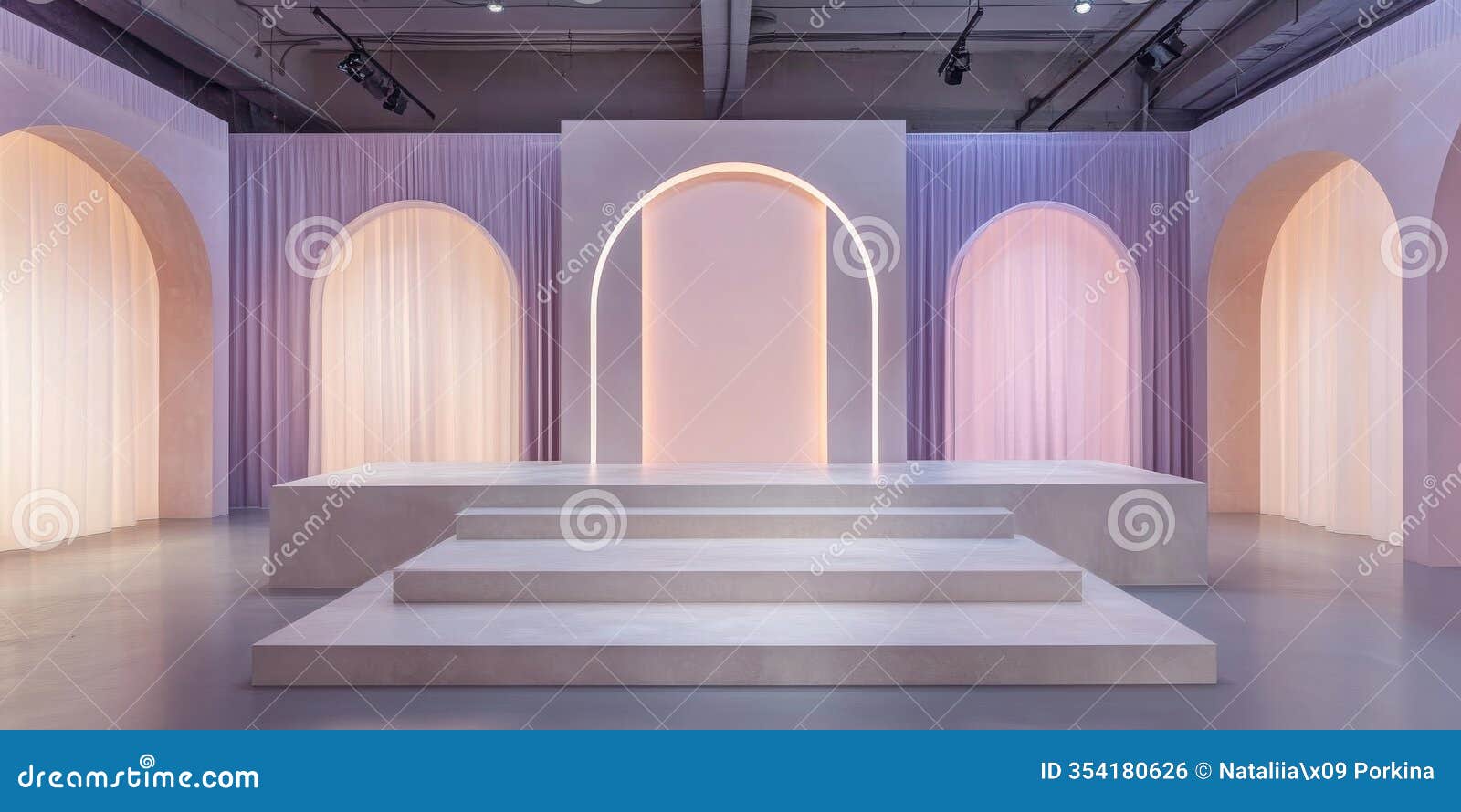 Modern Architectural Interior with Pastel Archways and Minimalist ...