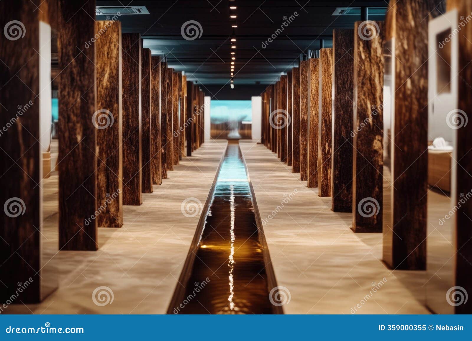 Modern Architectural Interior with Symmetrical Wooden Columns and ...