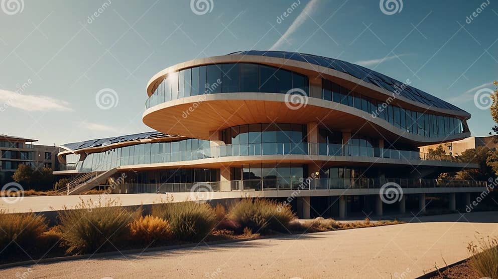 Modern Architectural Masterpiece with Curved Structures and Solar ...