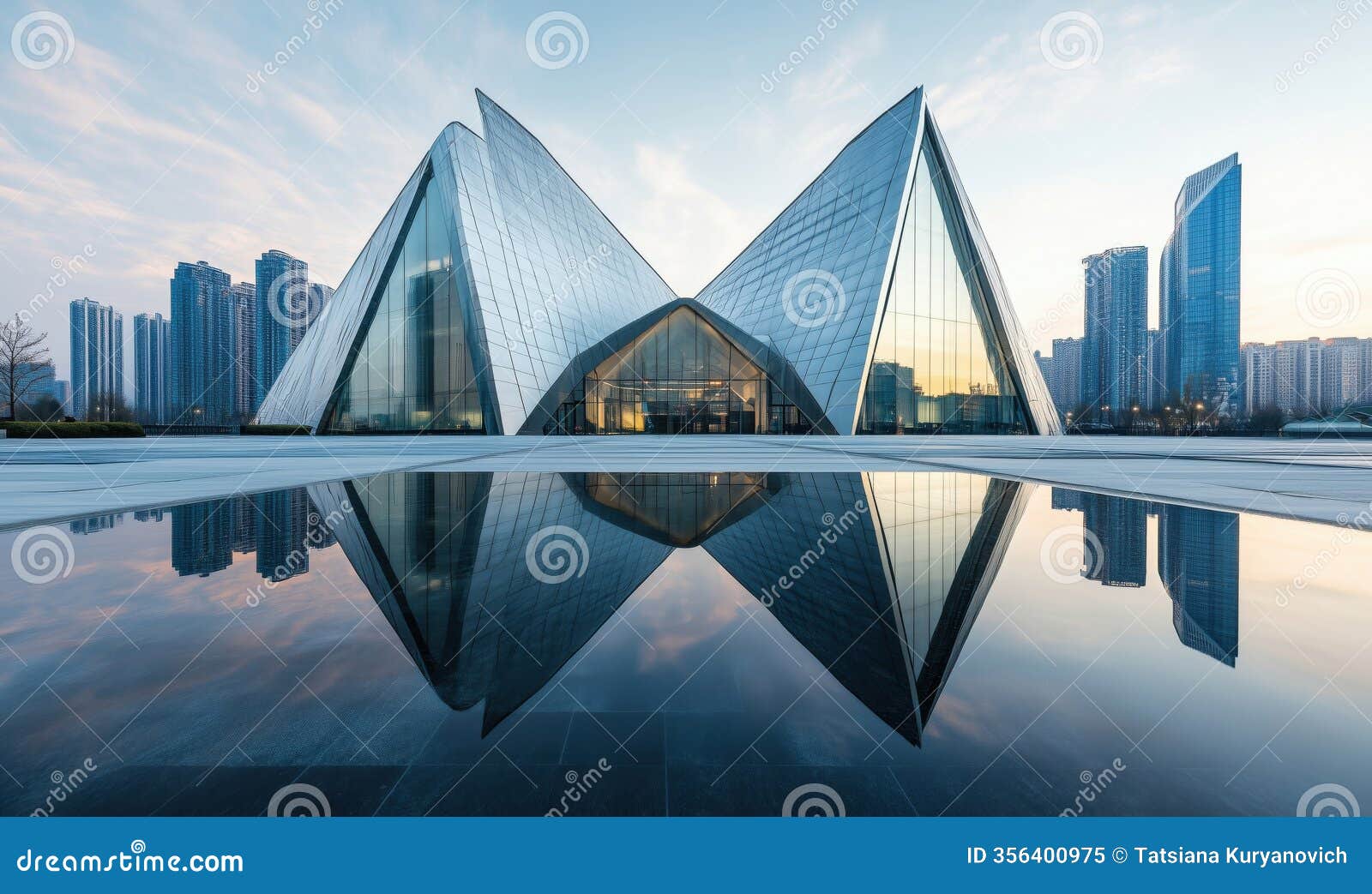 Modern Architectural Masterpiece with Reflective Water, Striking ...