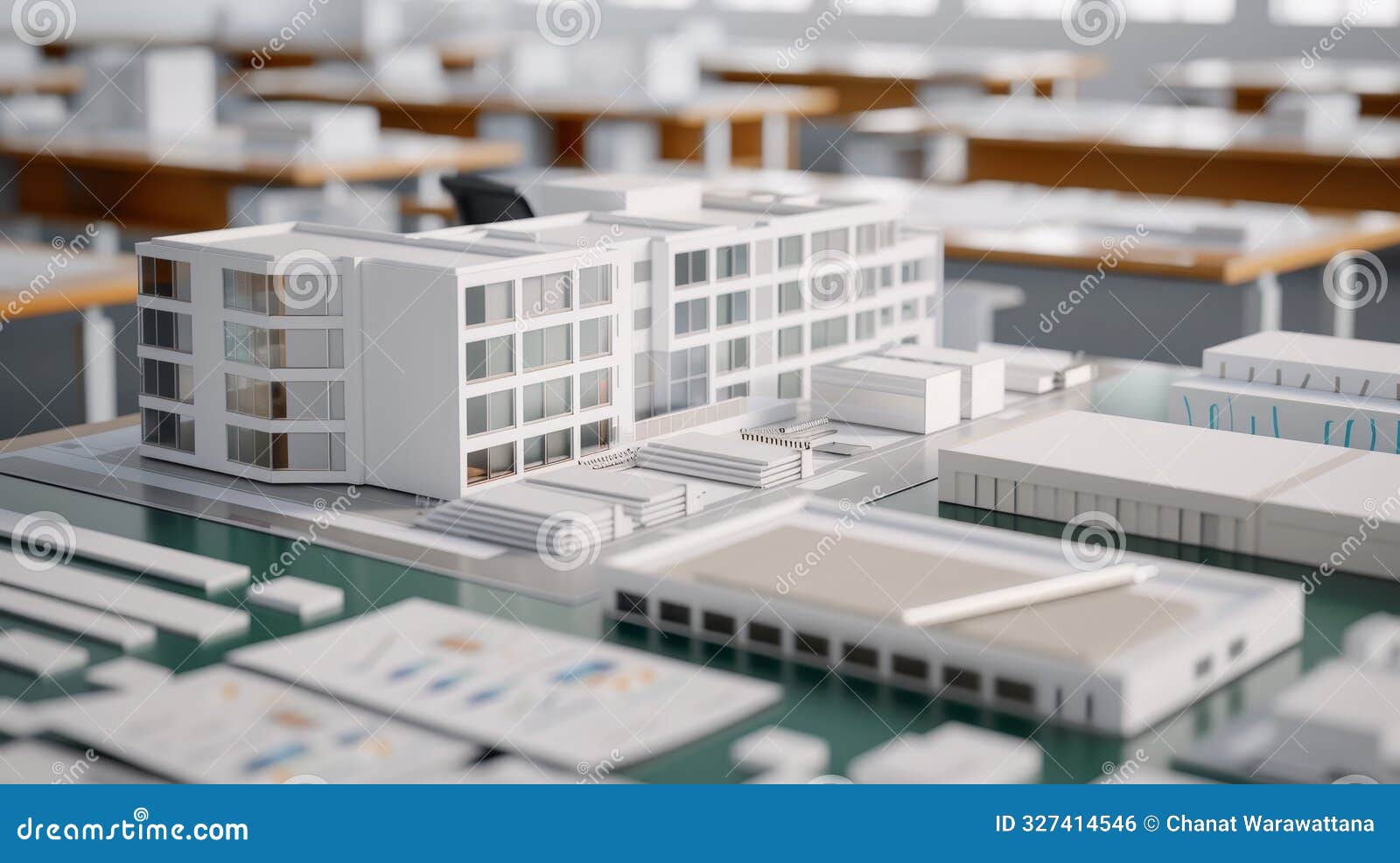 Modern Architectural Model of a Large Building Complex on a Tabletop ...