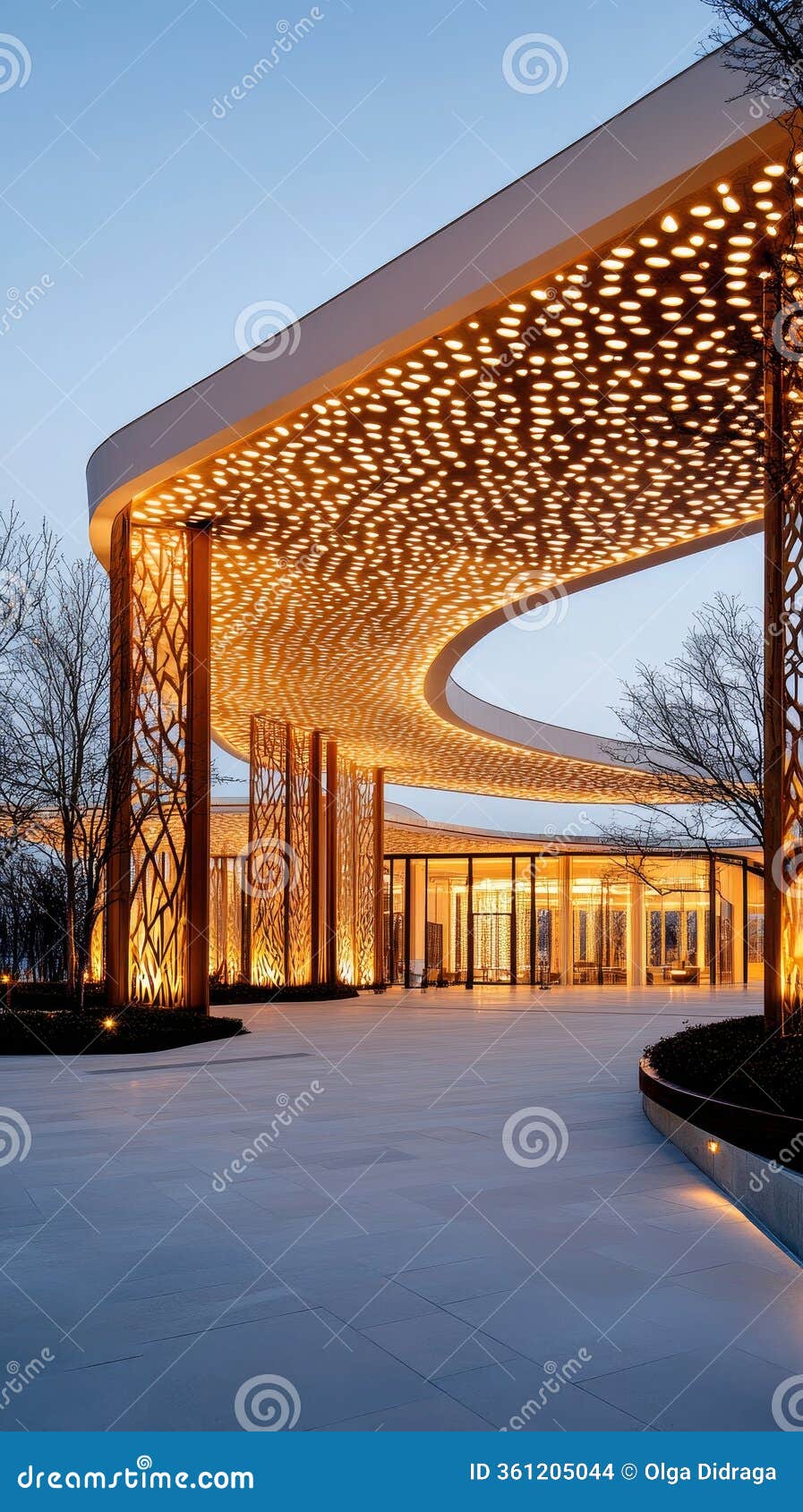 Modern Architectural Pavilion with Illuminated Patterns at Dusk Stock ...