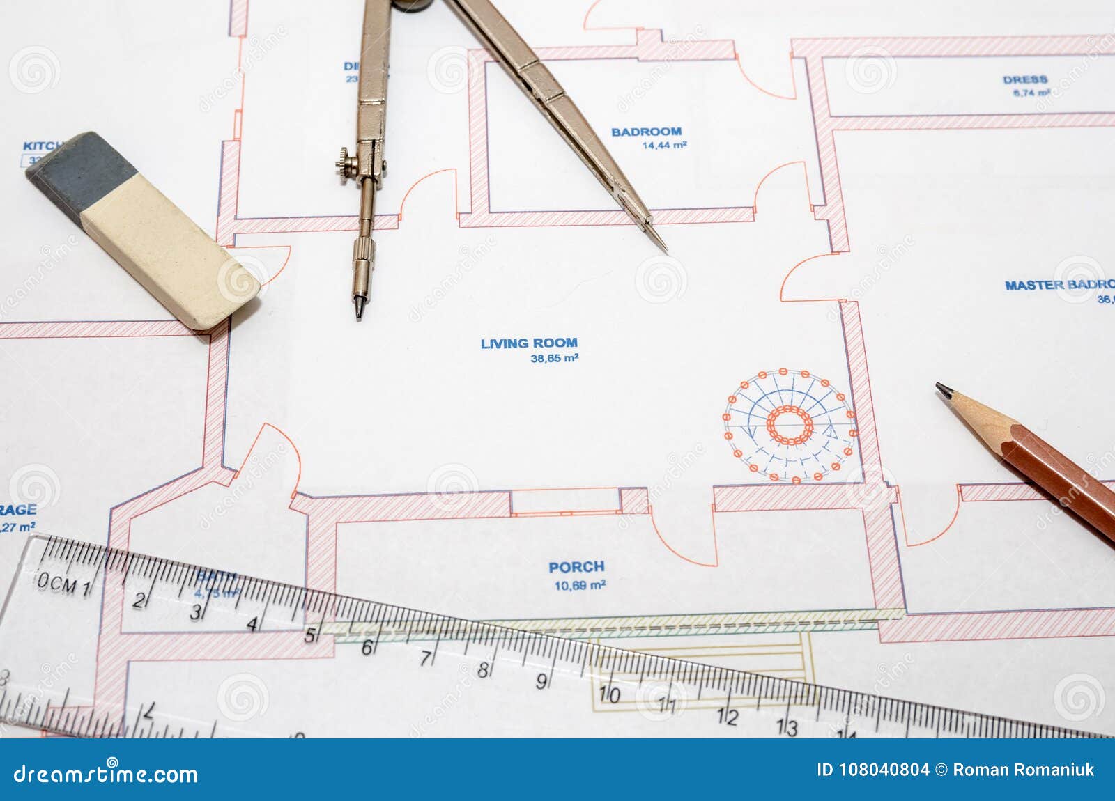 Modern Architectural Plan, Pencil and Ruler Stock Photo - Image of ...