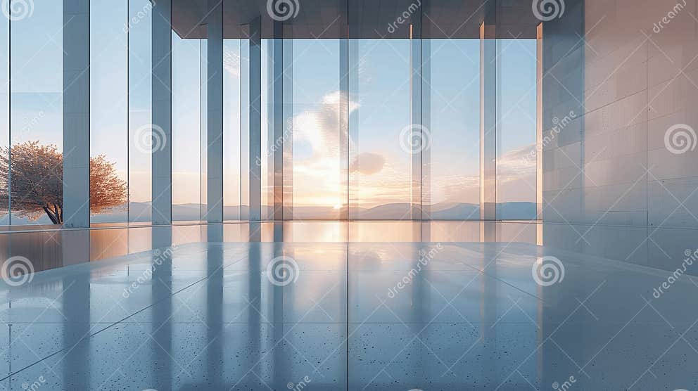 Modern Architectural Render with Glass Windows and Concrete Columns ...