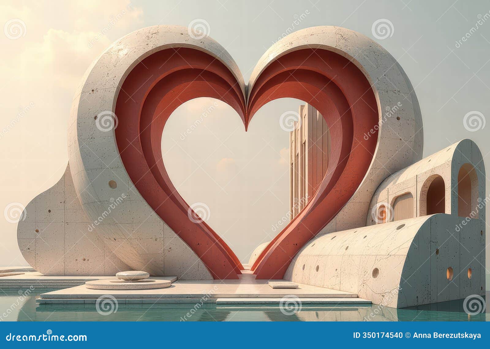 Modern Architectural Sculpture with Heart-shaped Design by the Water ...
