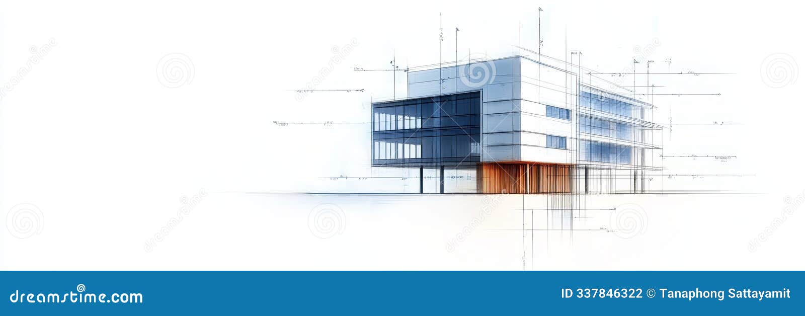 Modern Architectural Sketch of a Building with Overlapping Lines ...