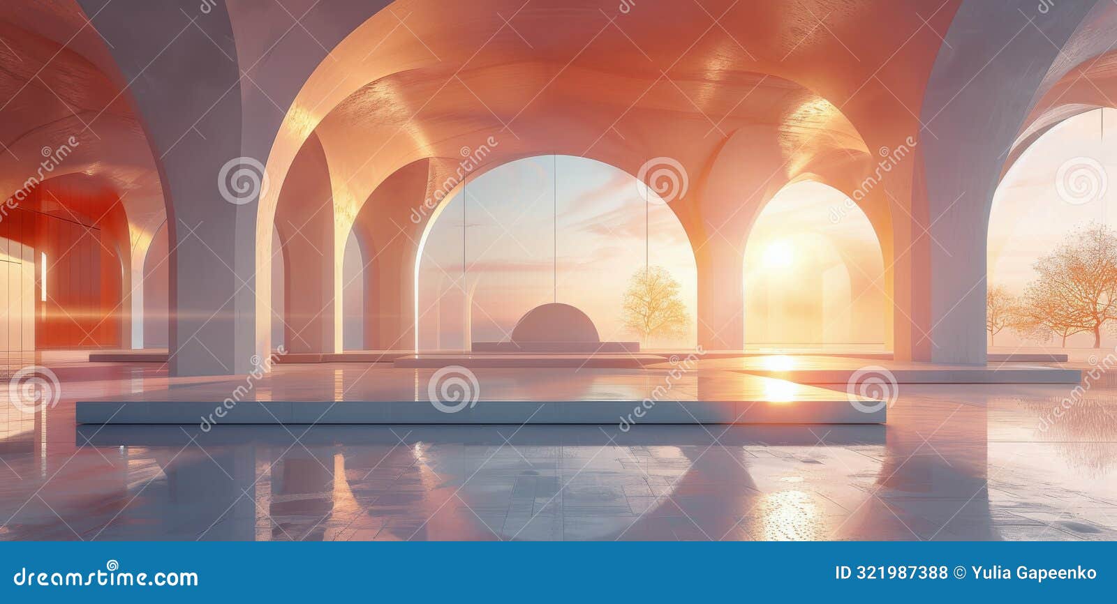 Modern Architectural Structure with Arched Windows at Sunset Stock ...
