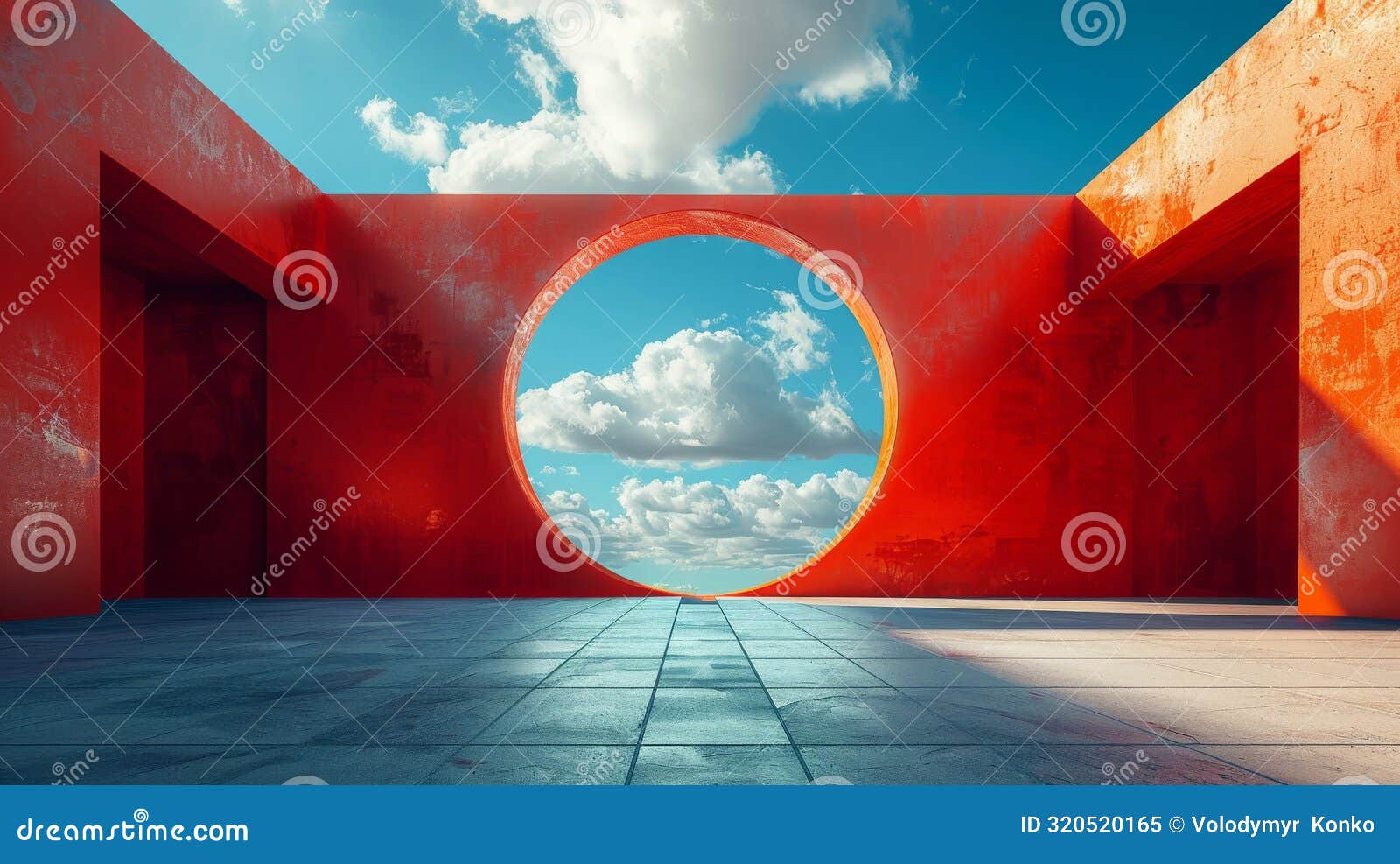 Modern Architectural Structure with Circular Opening and Red Walls ...