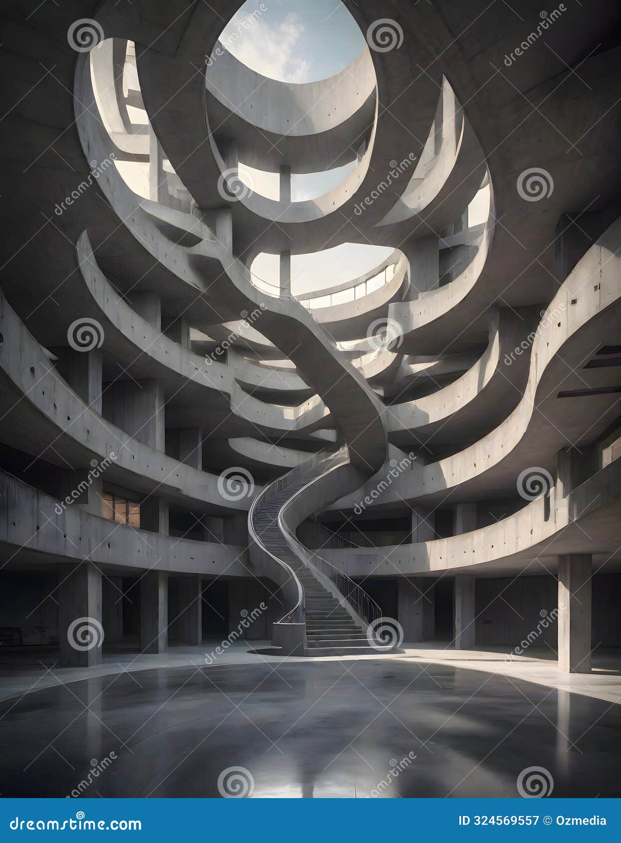 Modern Architectural Structure With Curved Concrete Elements And Open ...