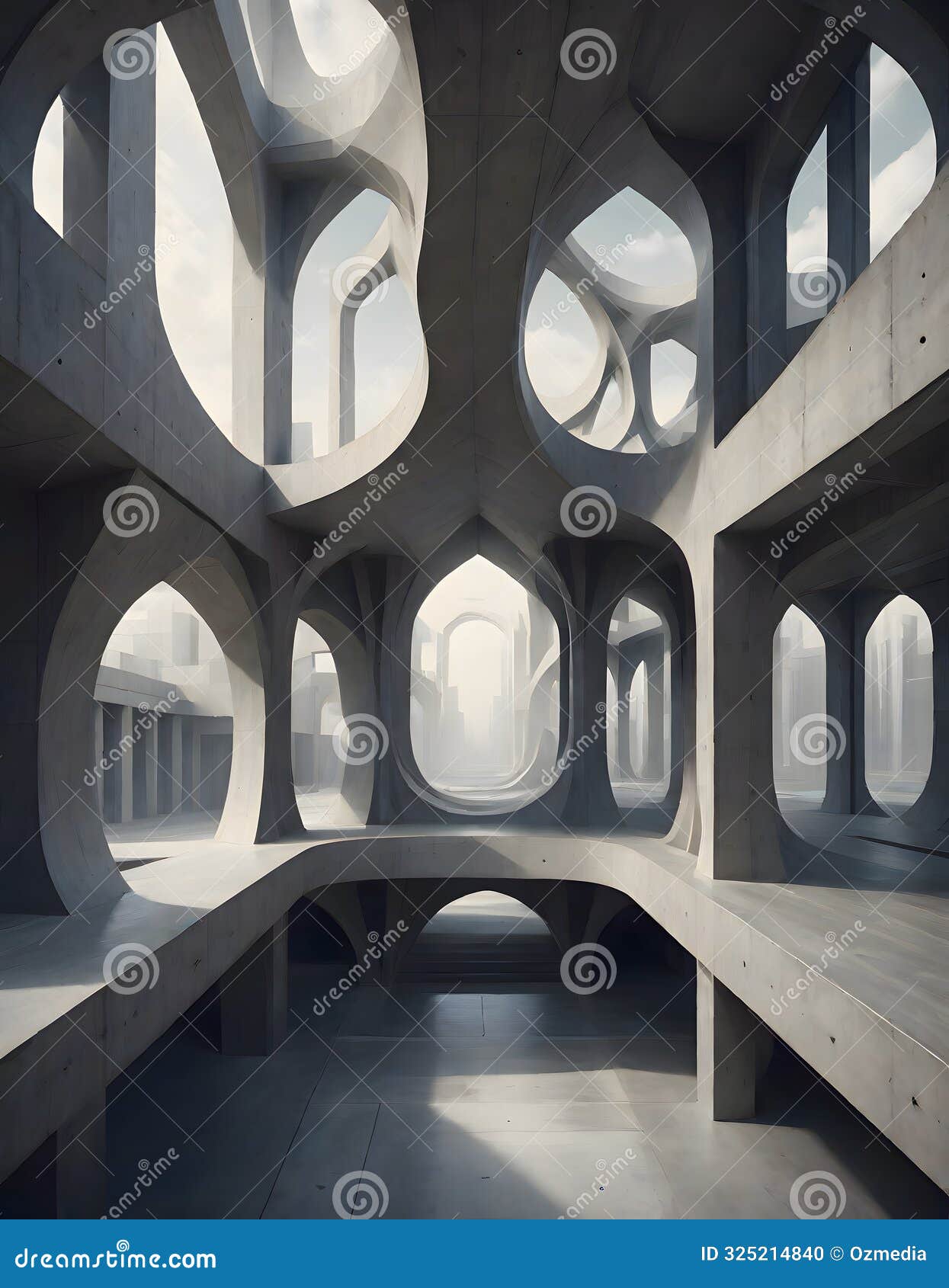 Modern Architectural Structure with Curved Concrete Elements and Open ...