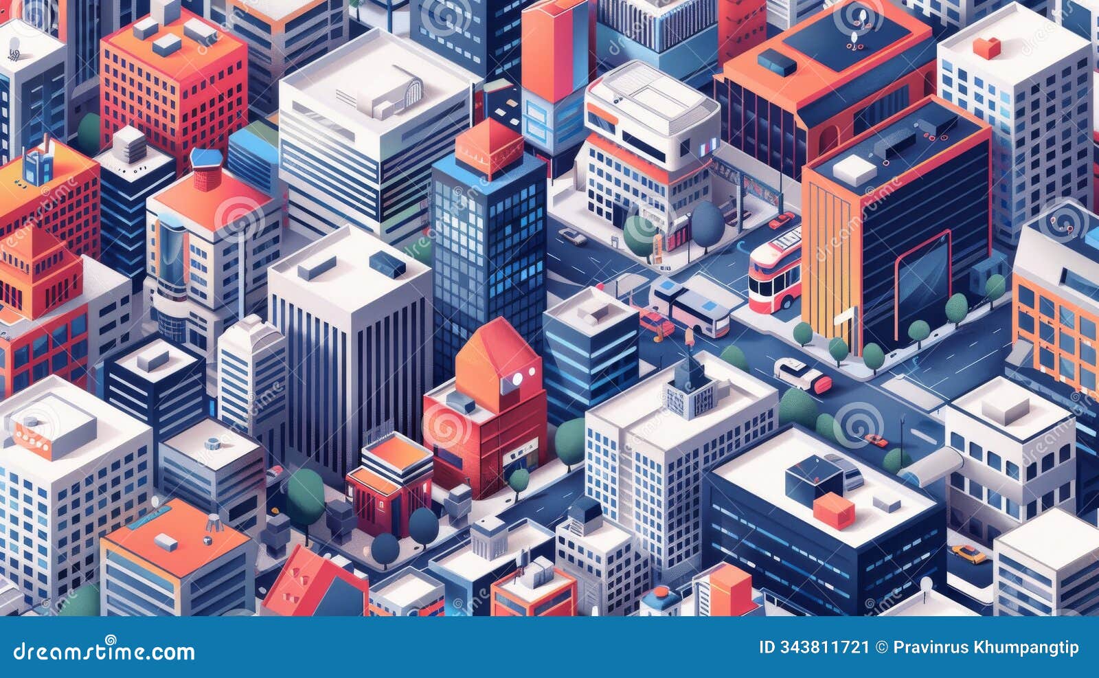 Modern Architectural Structures City and a Grid Layout Isometric ...