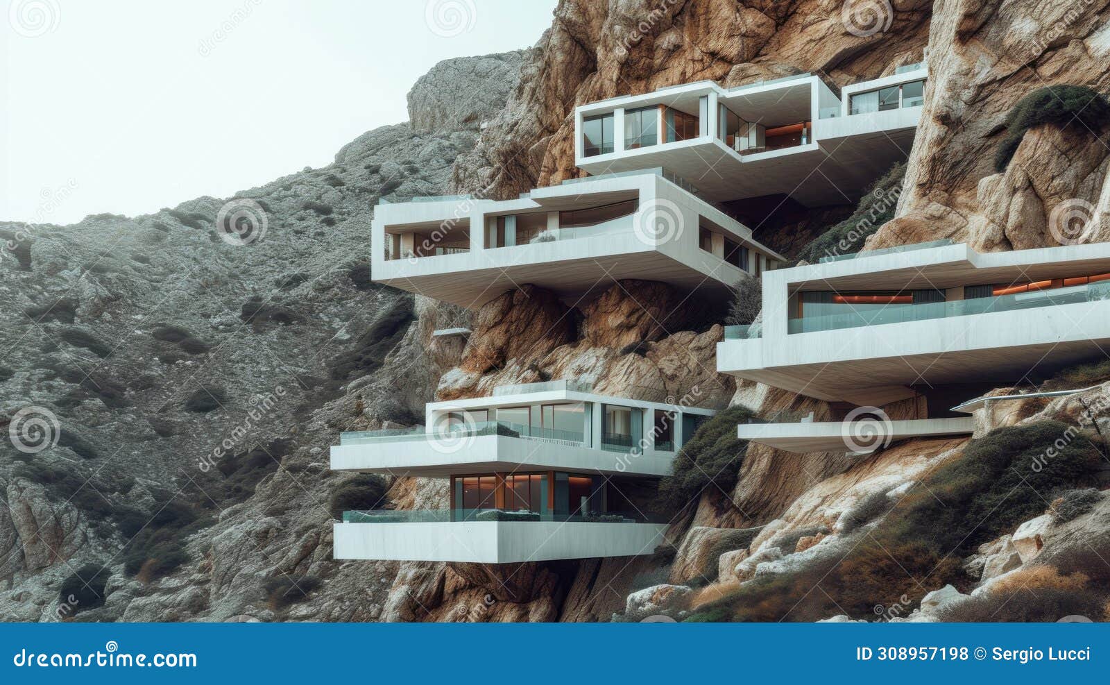 Modern Architecture Blending with Rugged Mountain Terrain Stock Photo ...