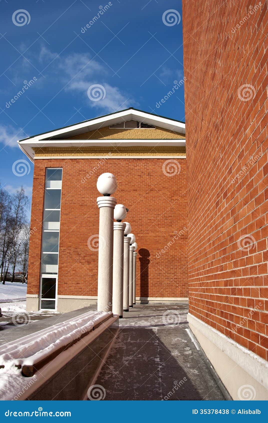 Modern Architecture Brick Wall and Columns with Lamps Stock Photo ...