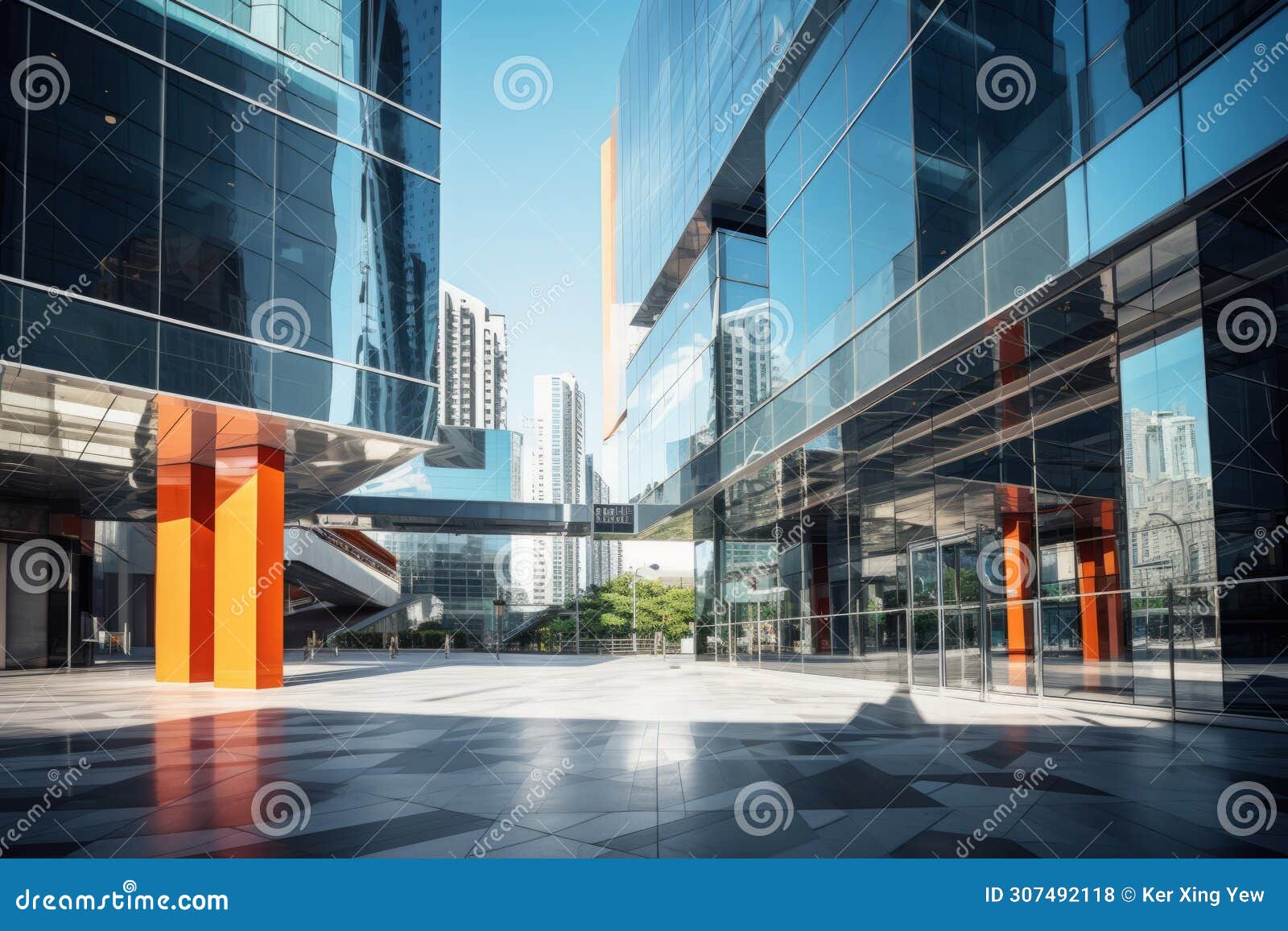 Modern Architecture in a Bustling Business District Stock Illustration ...