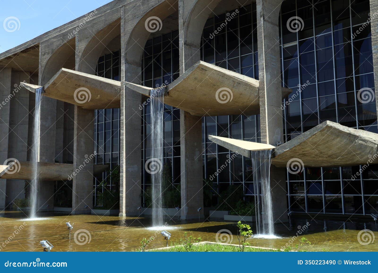 Modern Architecture with Cascading Water Features Stock Photo - Image ...