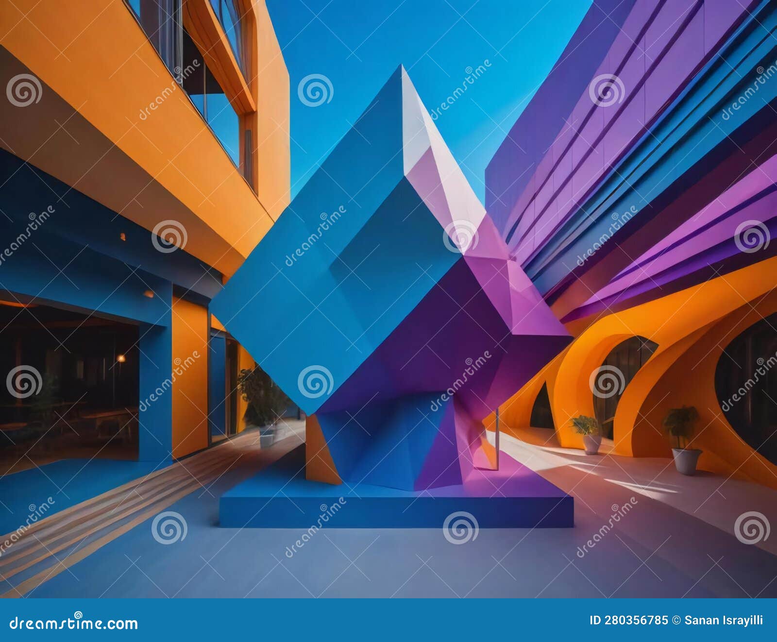 Modern Architecture. Colorful Building in the Evening Stock ...