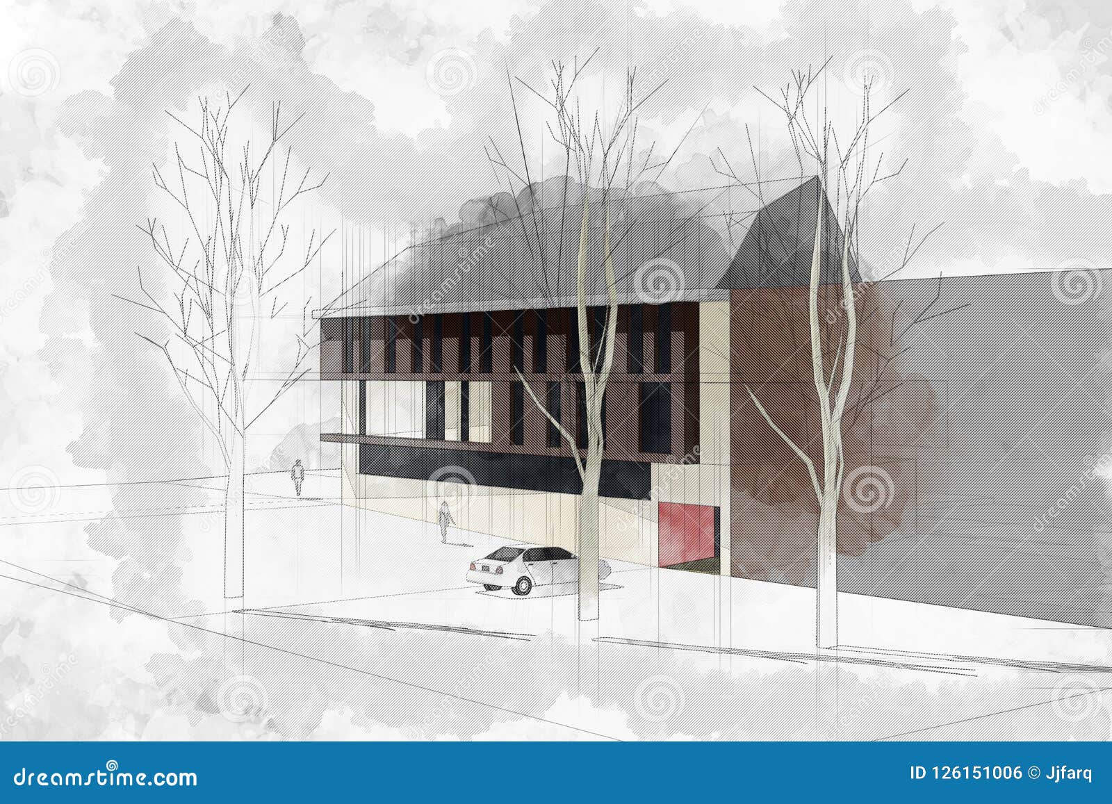 Modern Architecture Computer Generated Illustration Watercolor S Stock ...