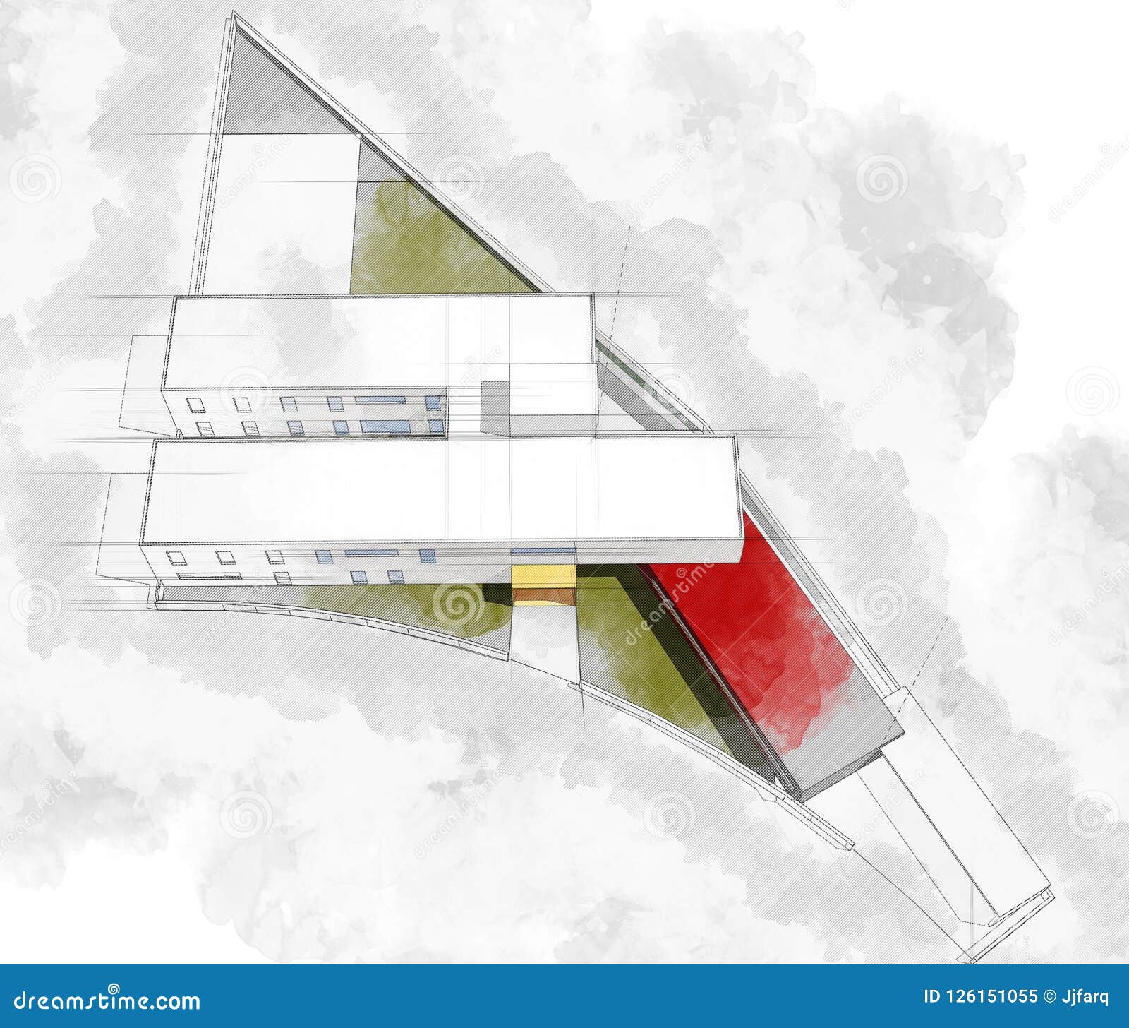 Modern Architecture Computer Generated Illustration Watercolor S Stock ...