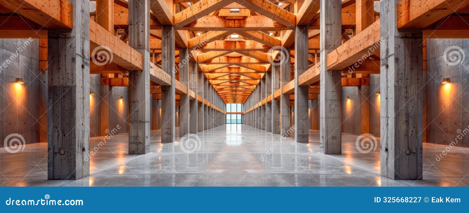 Modern Architecture with Concrete and Wood Beams, Structural Finish in ...