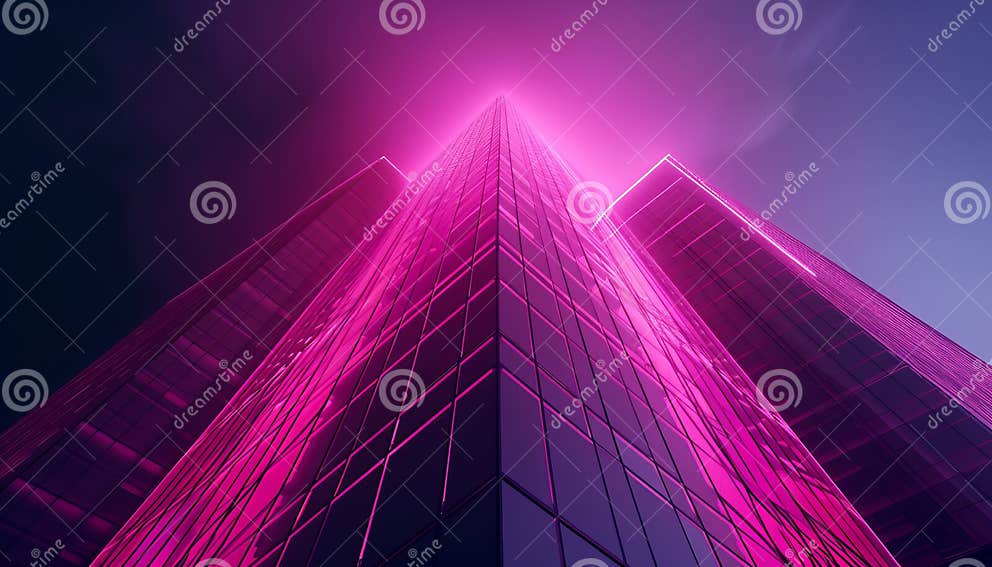 Modern Architecture Design with Bright Pink Skyscraper Illuminated at ...