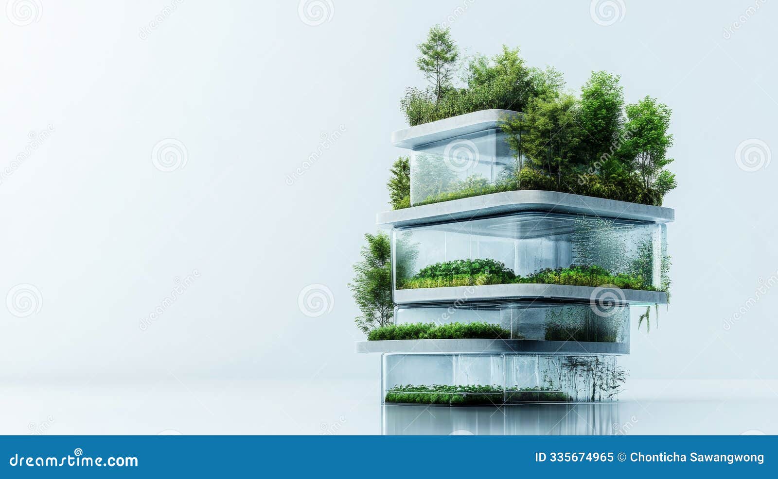 Modern Architecture Featuring Stacked Glass Structures with Lush ...