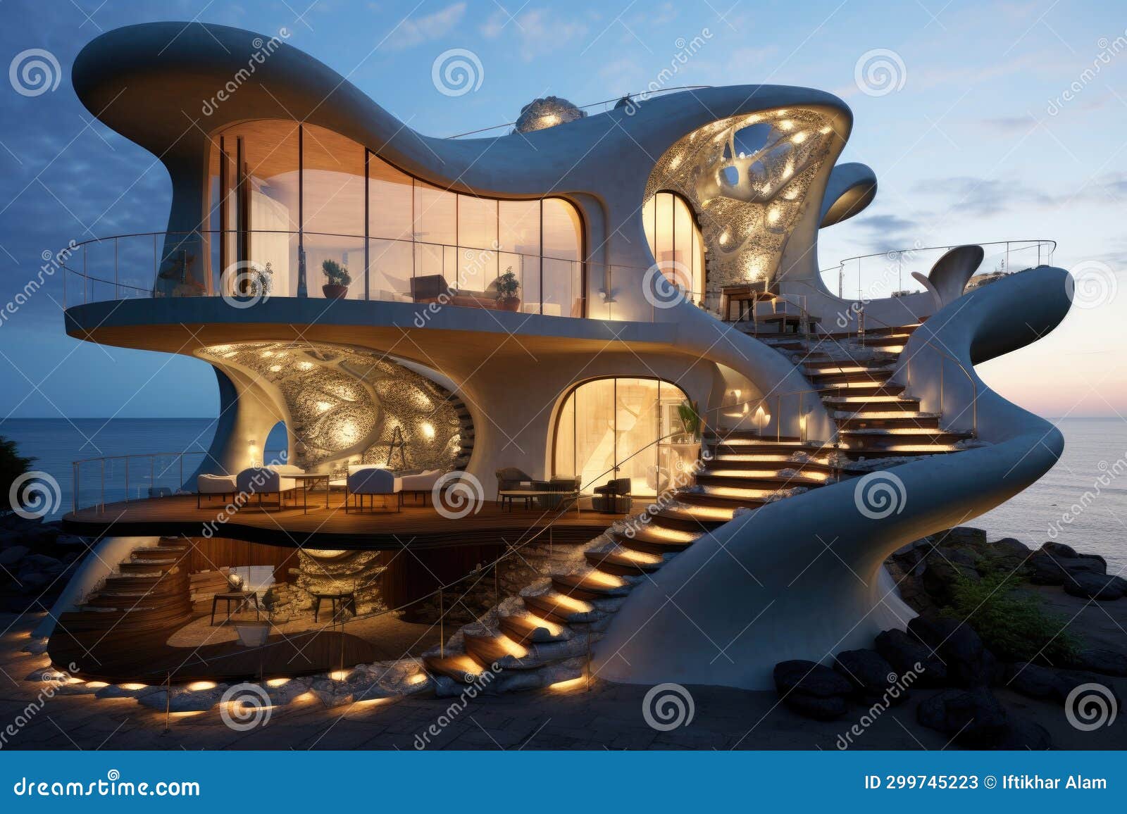 Modern Architecture on the Seashore at Sunset. 3d Render, a Creatively ...