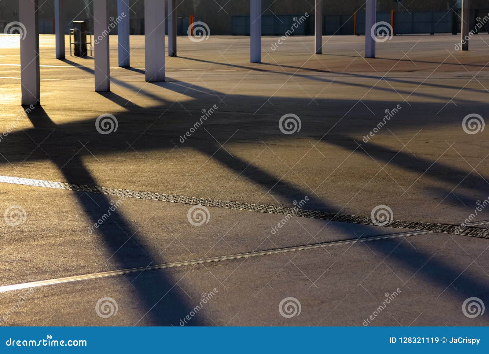 Modern Architecture Shadows on the Ground Back Lit by Warm Evening Sun ...