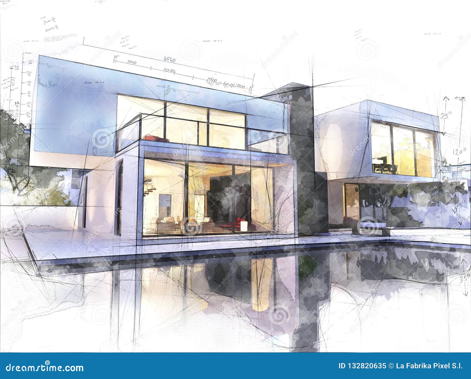 Modern architecture sketch stock illustration. Illustration of designer ...