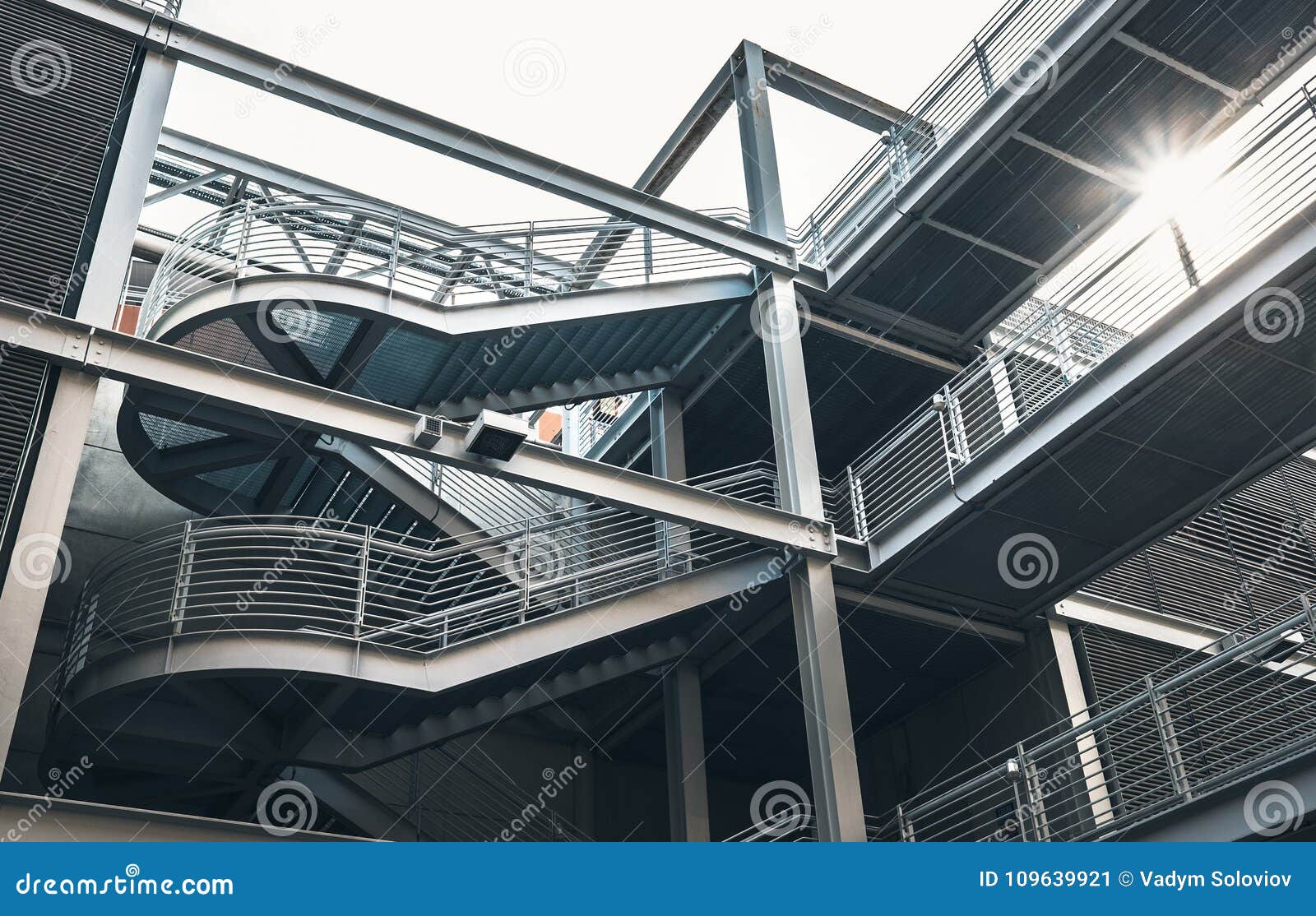 Steel Stairs With A Background Of Old Red Brick Wall Texture Royalty ...